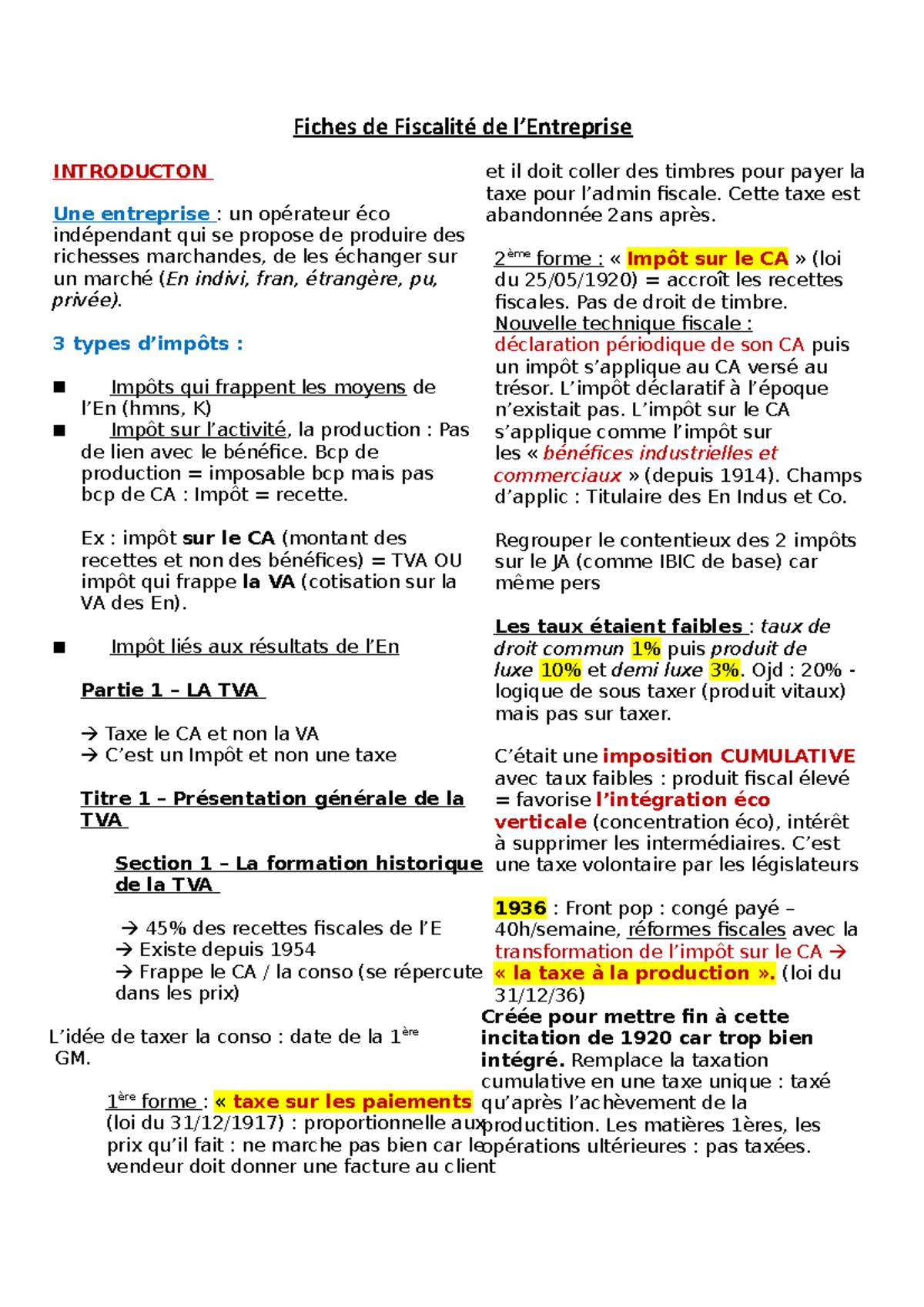 Fiche en fiscalité de l'entreprise-M1 - Fiches de de INTRODUCTON Une ...