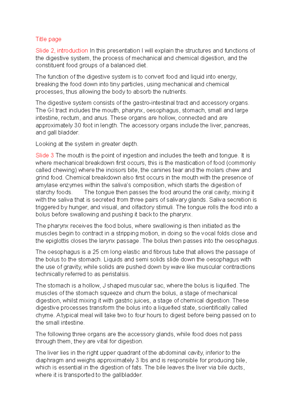 Unit 9 human nutrition and the digestive system - Title page Slide 2 ...