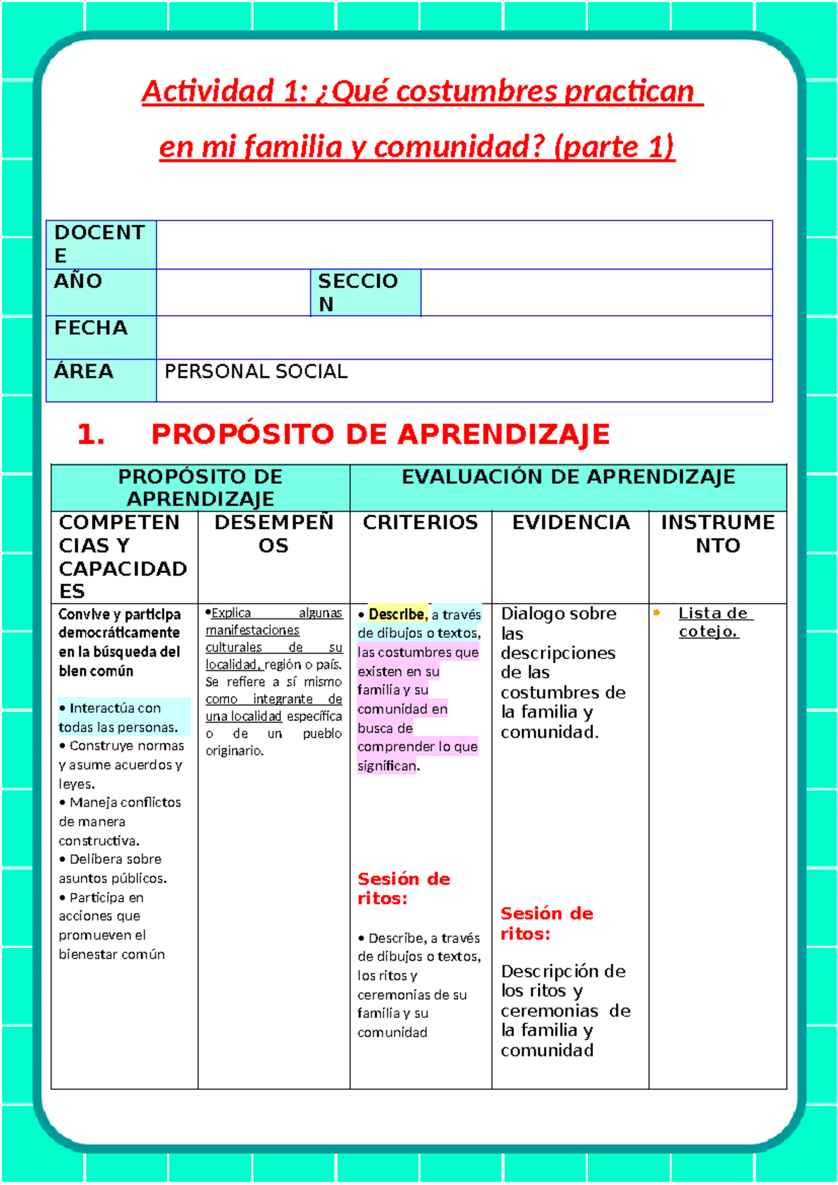 Actividad 1 Qué costumbres practican en mi familia y comunidad 1 ...