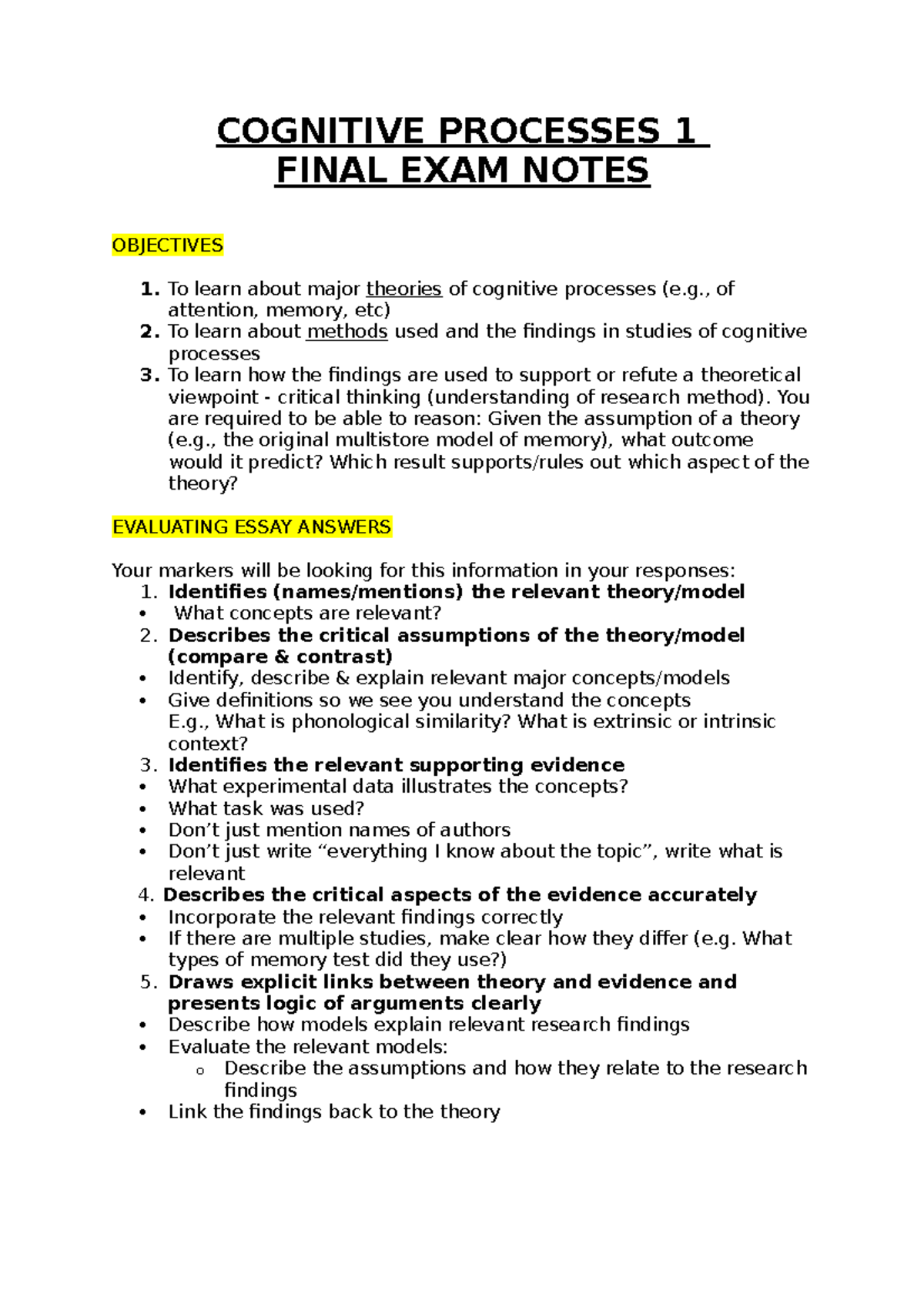 Cognitive Processes Lecture AND Tutorial FULL Notes 2021 - COGNITIVE ...