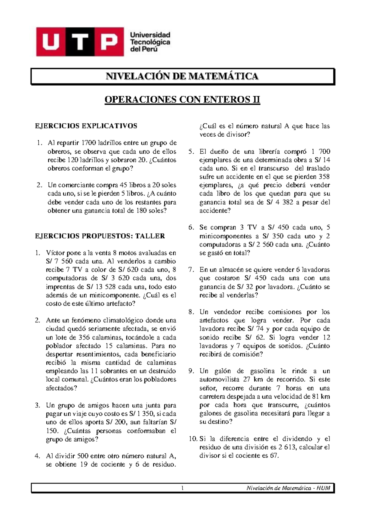 S01.s2 Resolver ejercicios - 1 Nivelación de Matemática - HUM NIVELACIÓN DE MATEMÁTICA ...