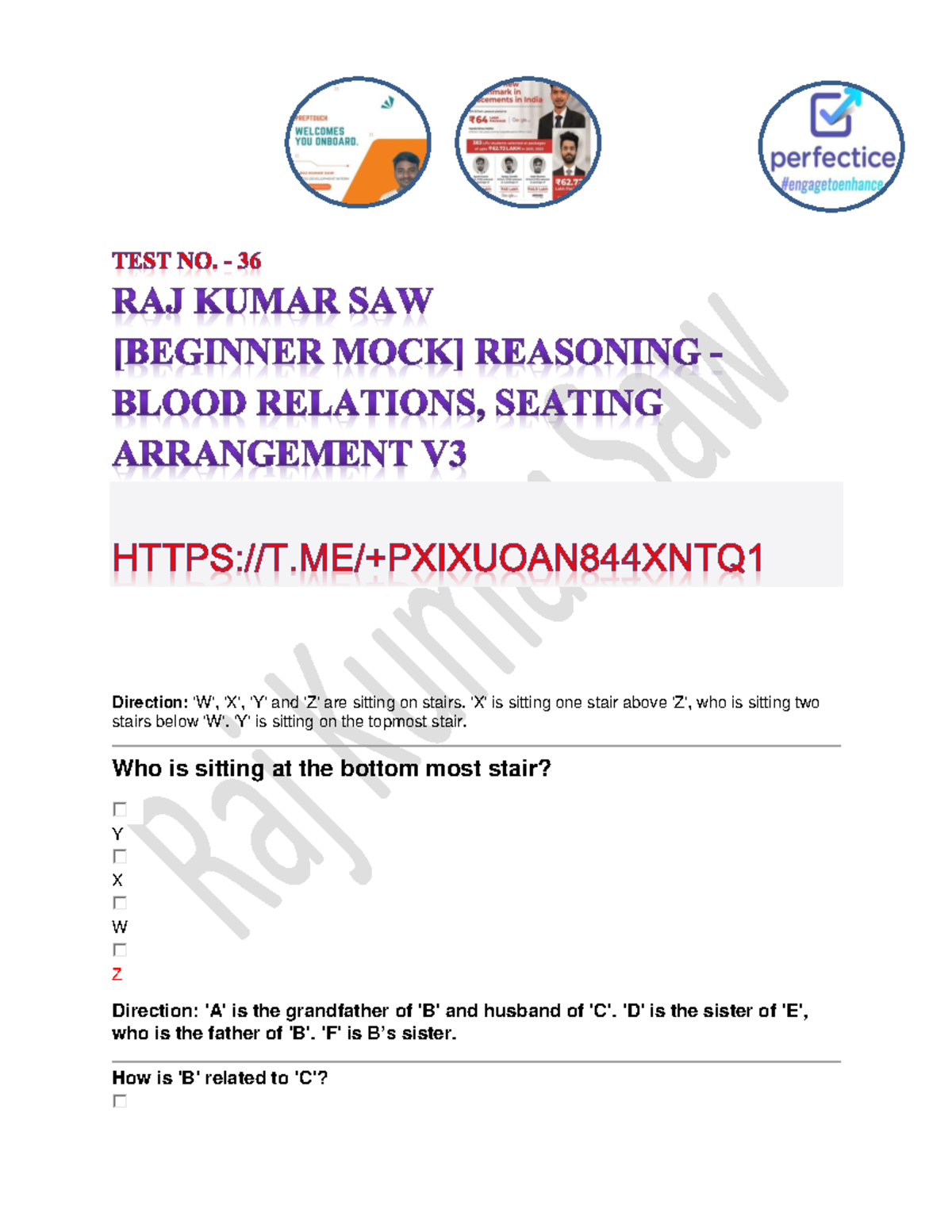 TEST No 36 Beginner MOCK Reasoning Blood Relations, Seating Arrangement ...