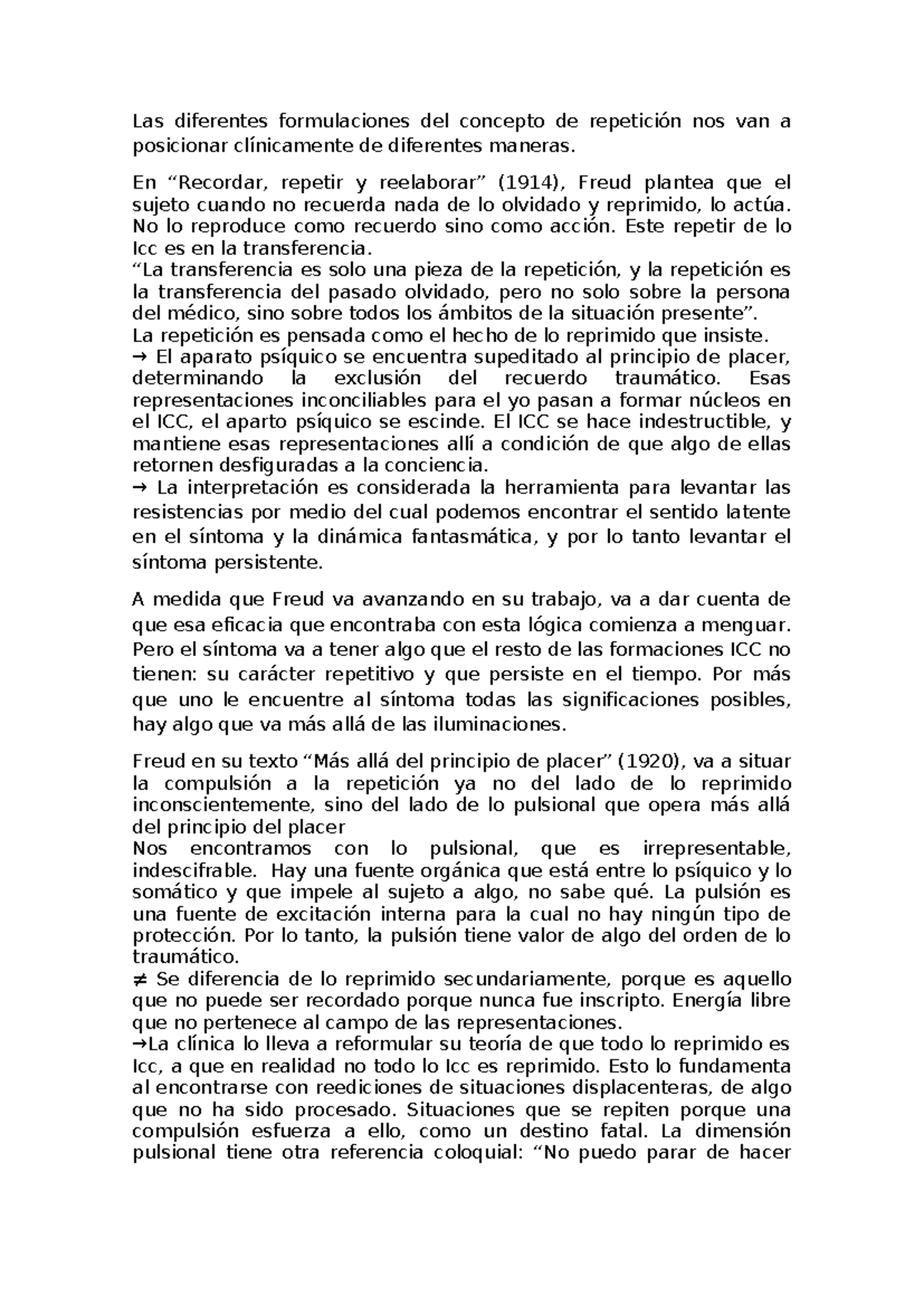 Compulsion de Repetición - Las diferentes formulaciones del concepto de ...