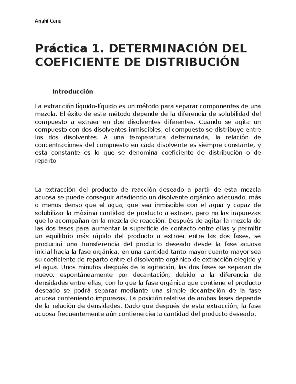 1. coeficiente de partición - Práctica 1. DETERMINACIÓN DEL COEFICIENTE ...