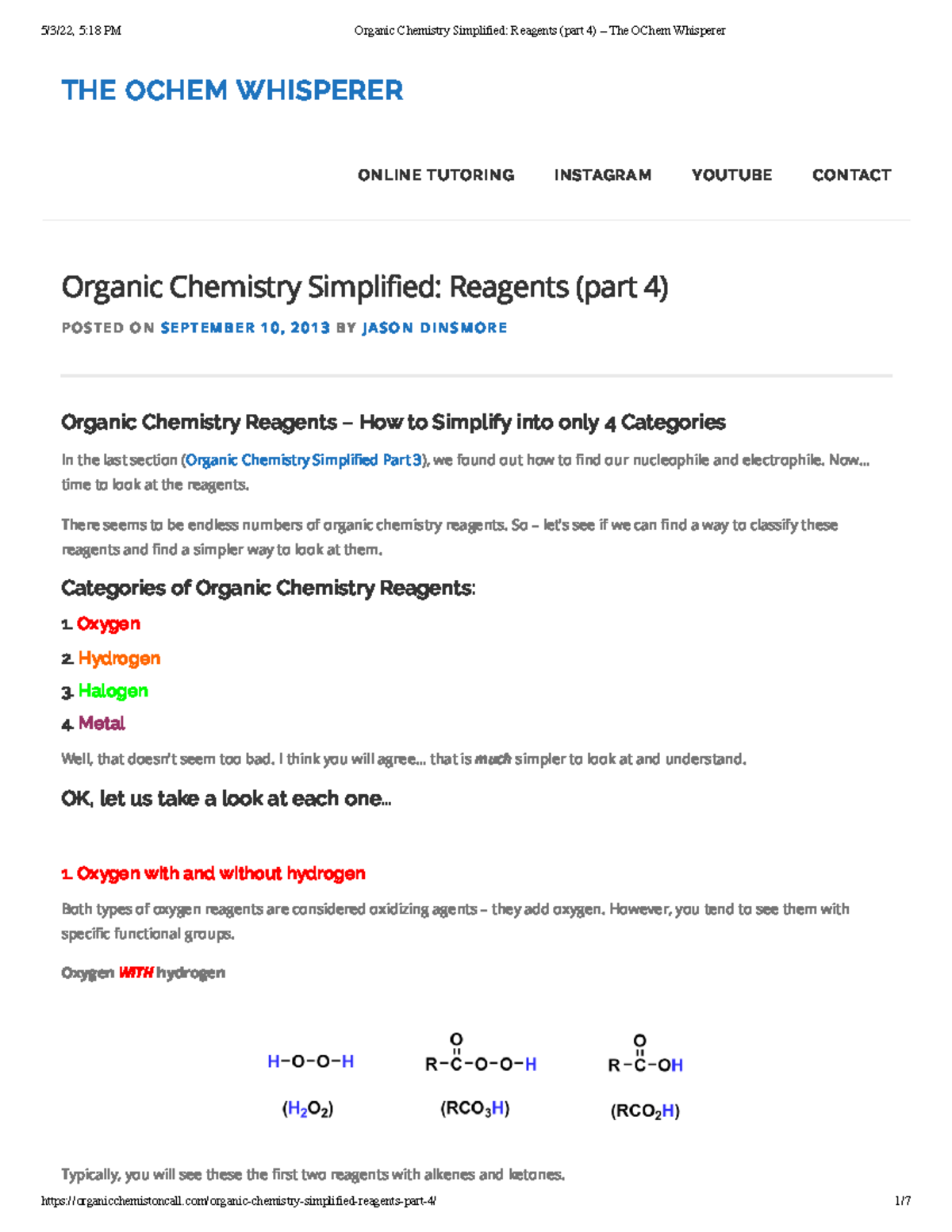 Organizing Reagents - Organic Chemistry Simplified: Reagents (part 4) P ...