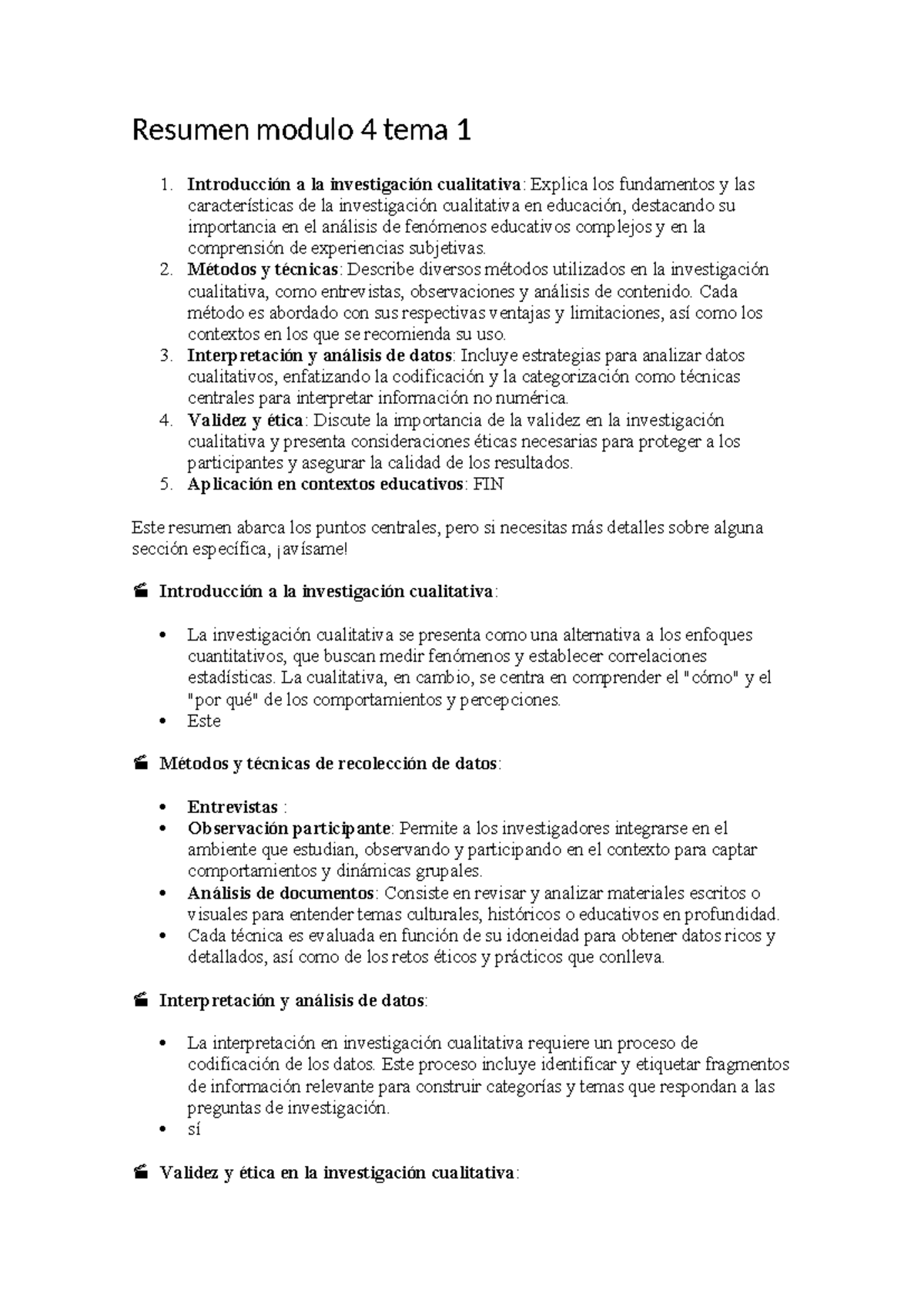 Resumen modulo 4 tema 1 - Resumen modulo 4 tema 1 1. Introducción a la investigación cualitativa ...
