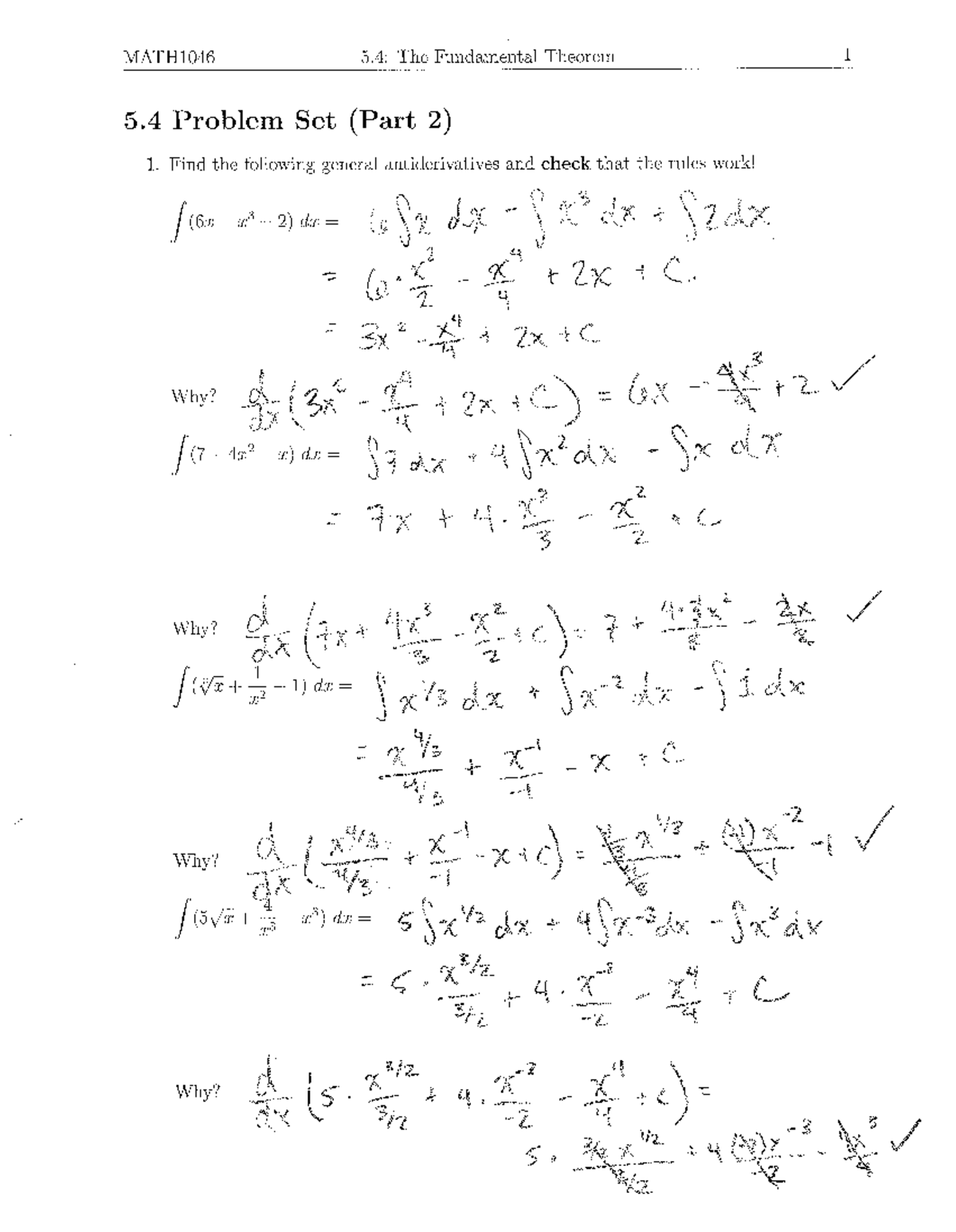 5 4class 2key - 5.4 problem set questions and solutions pt 2 - MATH1046 5: The Fundamental ...