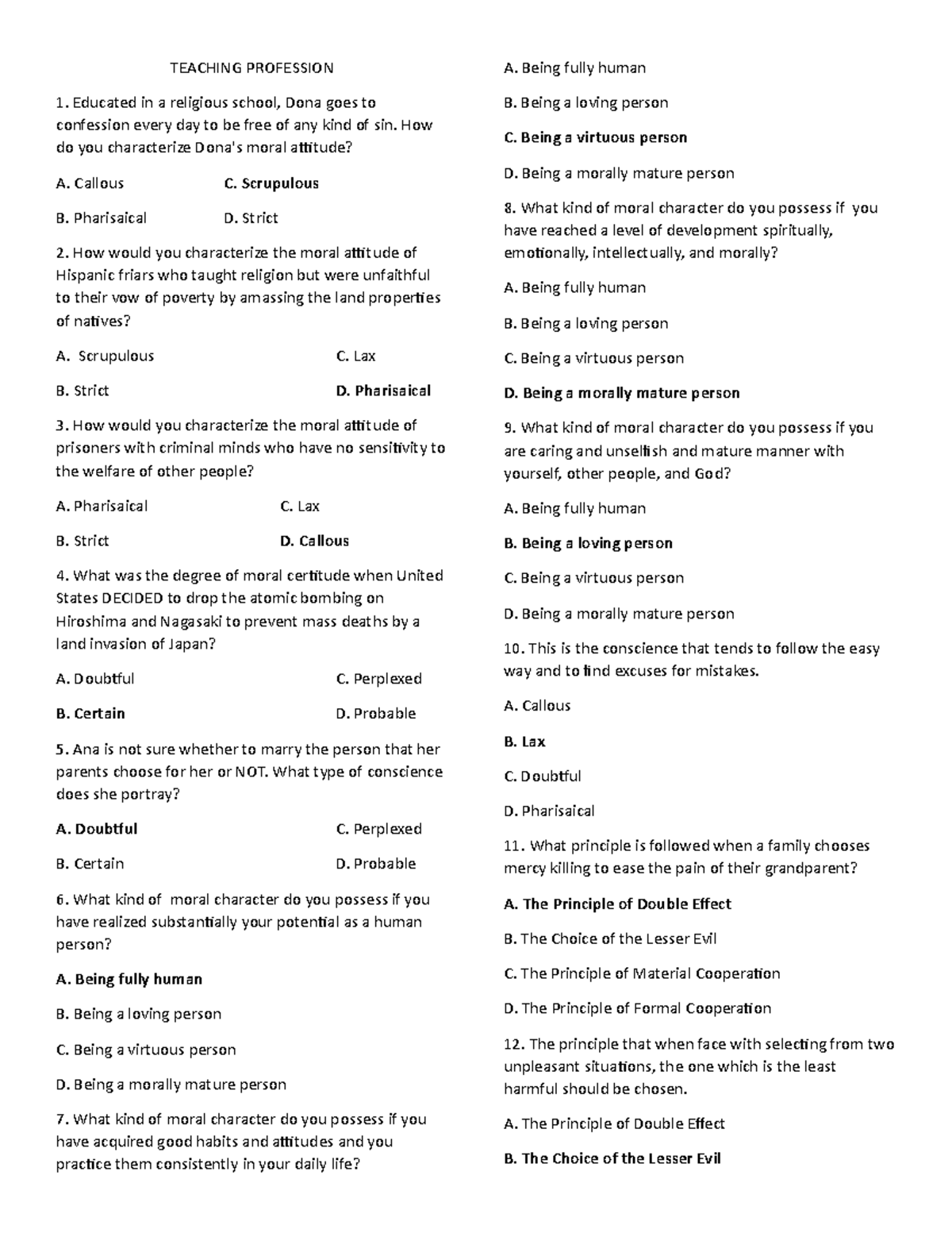 Teaching- Profession- Questions - TEACHING PROFESSION Educated in a ...