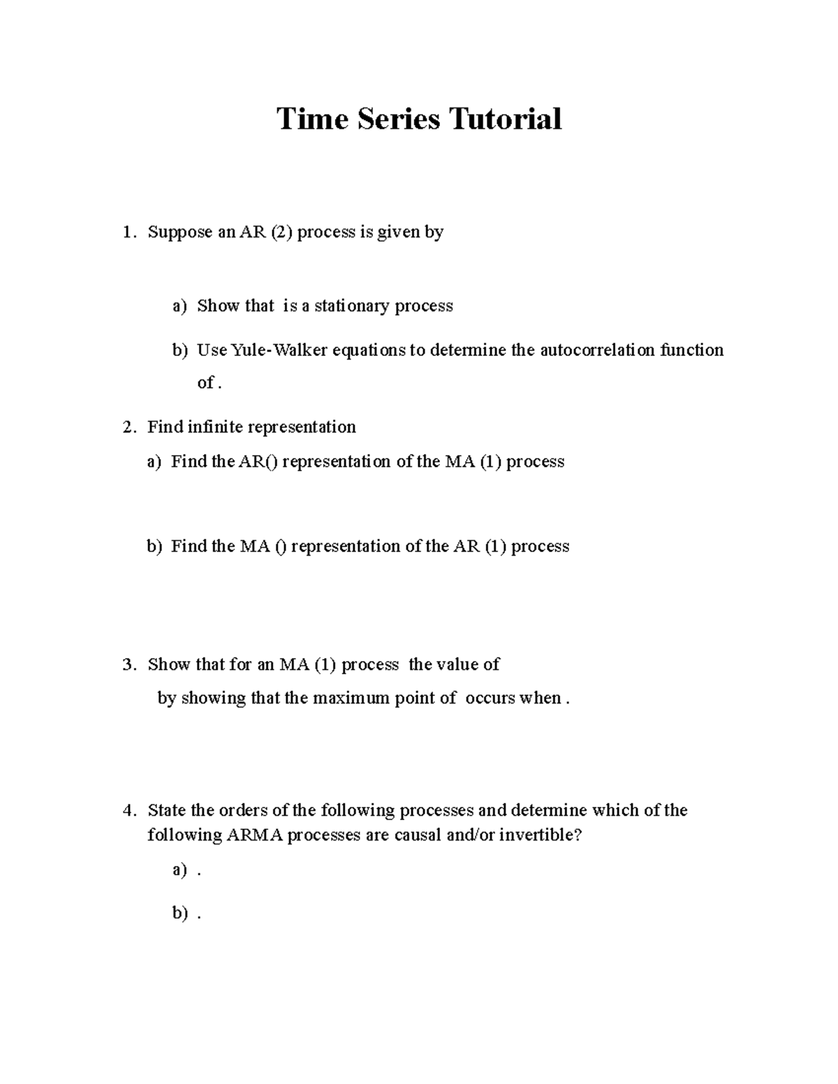 Time Series Tutorial - Time Series Tutorial Suppose an AR (2) process ... Time Series Tutorial - Time Series Tutorial Suppose an AR (2) process ...