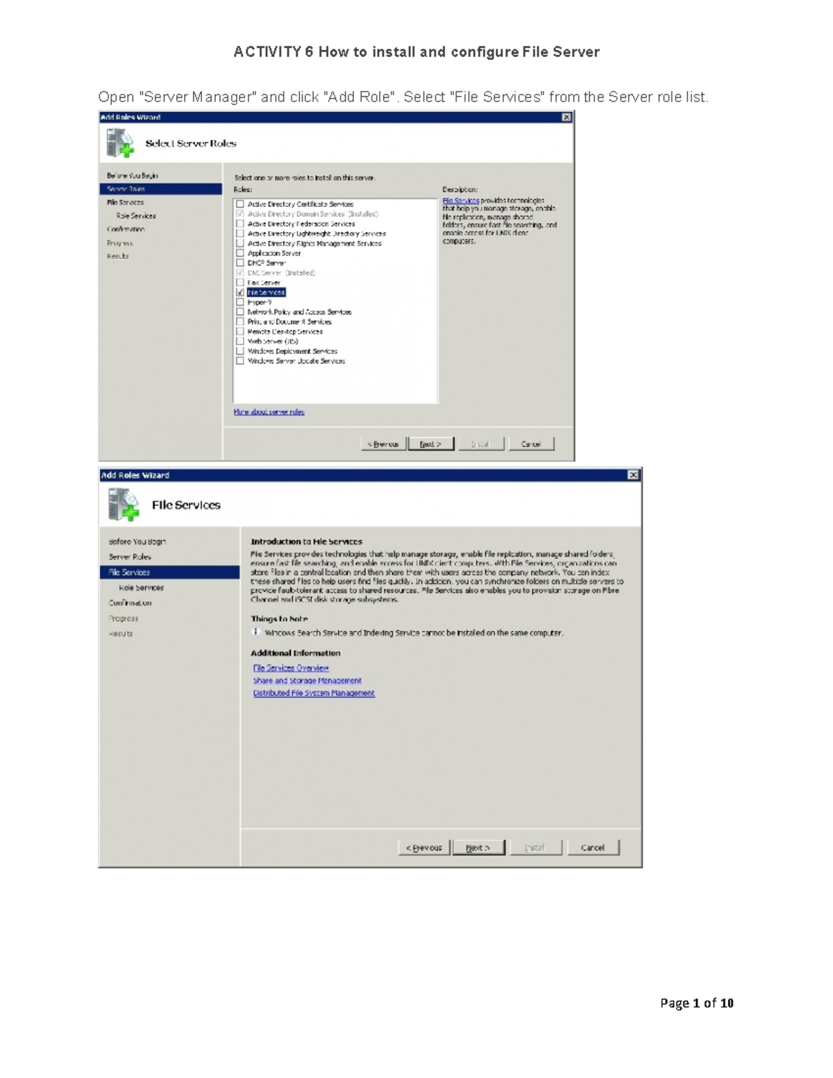 6. How to install and configure File Server - Select "File Services ...