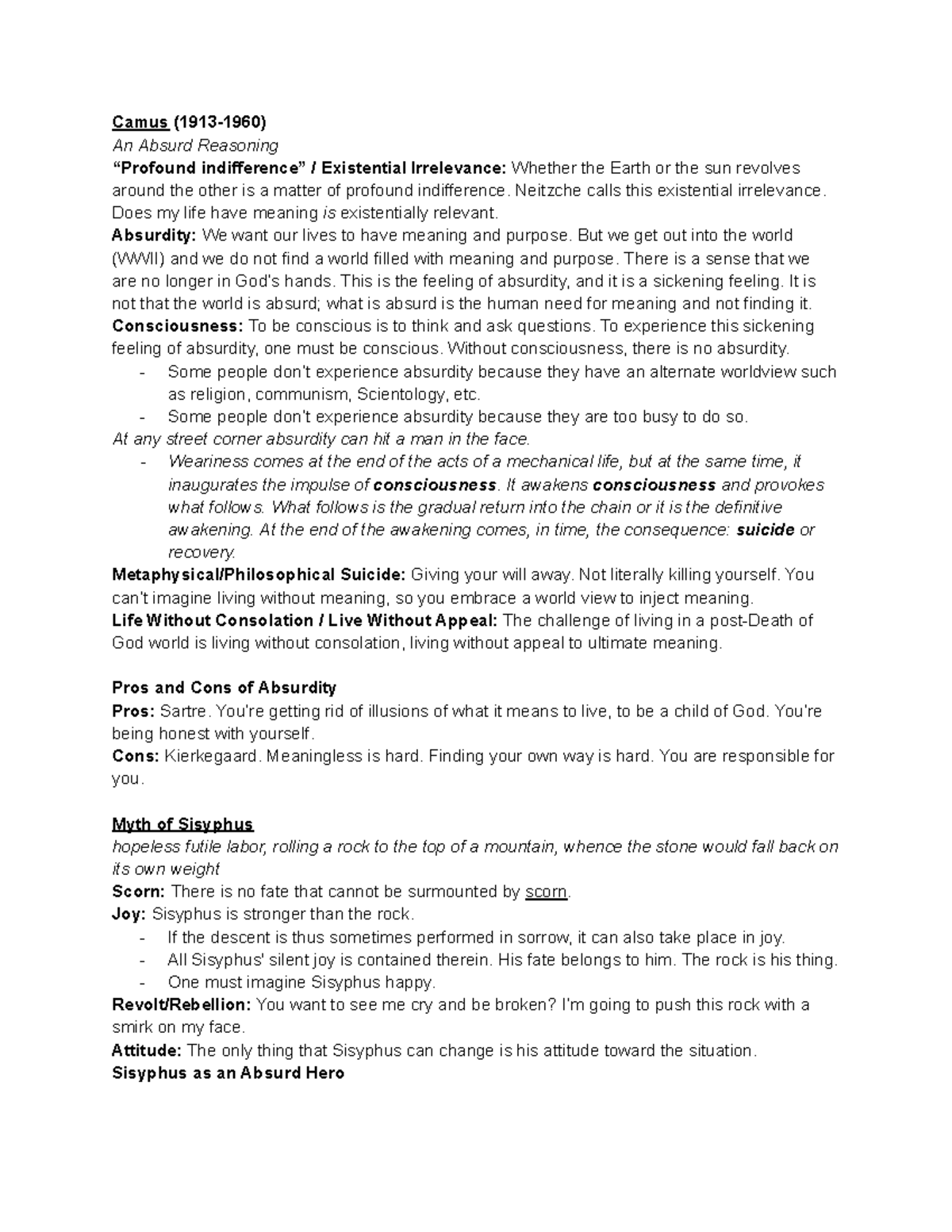 Existentialism: Test 3 - Camus (1913-1960) An Absurd Reasoning ...