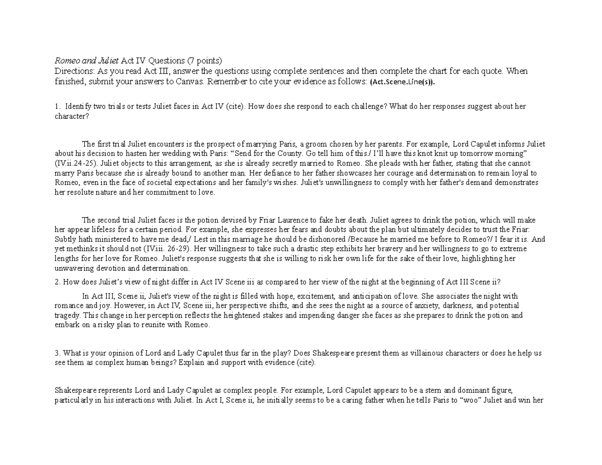 Romeo and Juliet Act IV Questions - Studocu