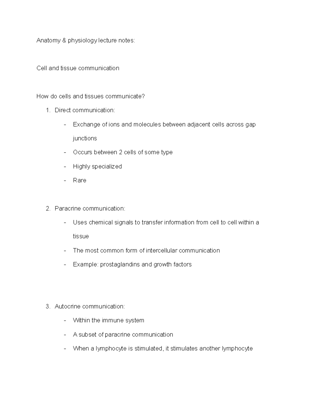 Anatomy & physiology lecture notes cell and tissue communications ...