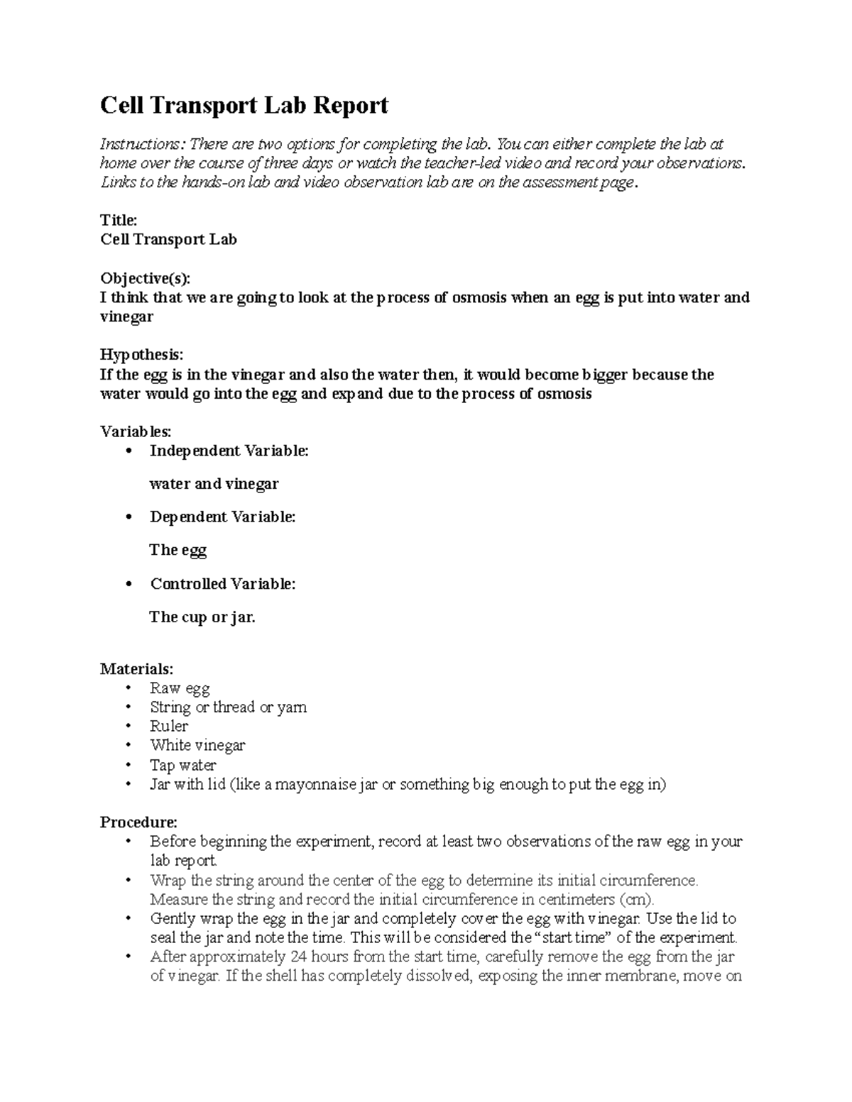 02 04 cell transport lab report - Cell Transport Lab Report ...