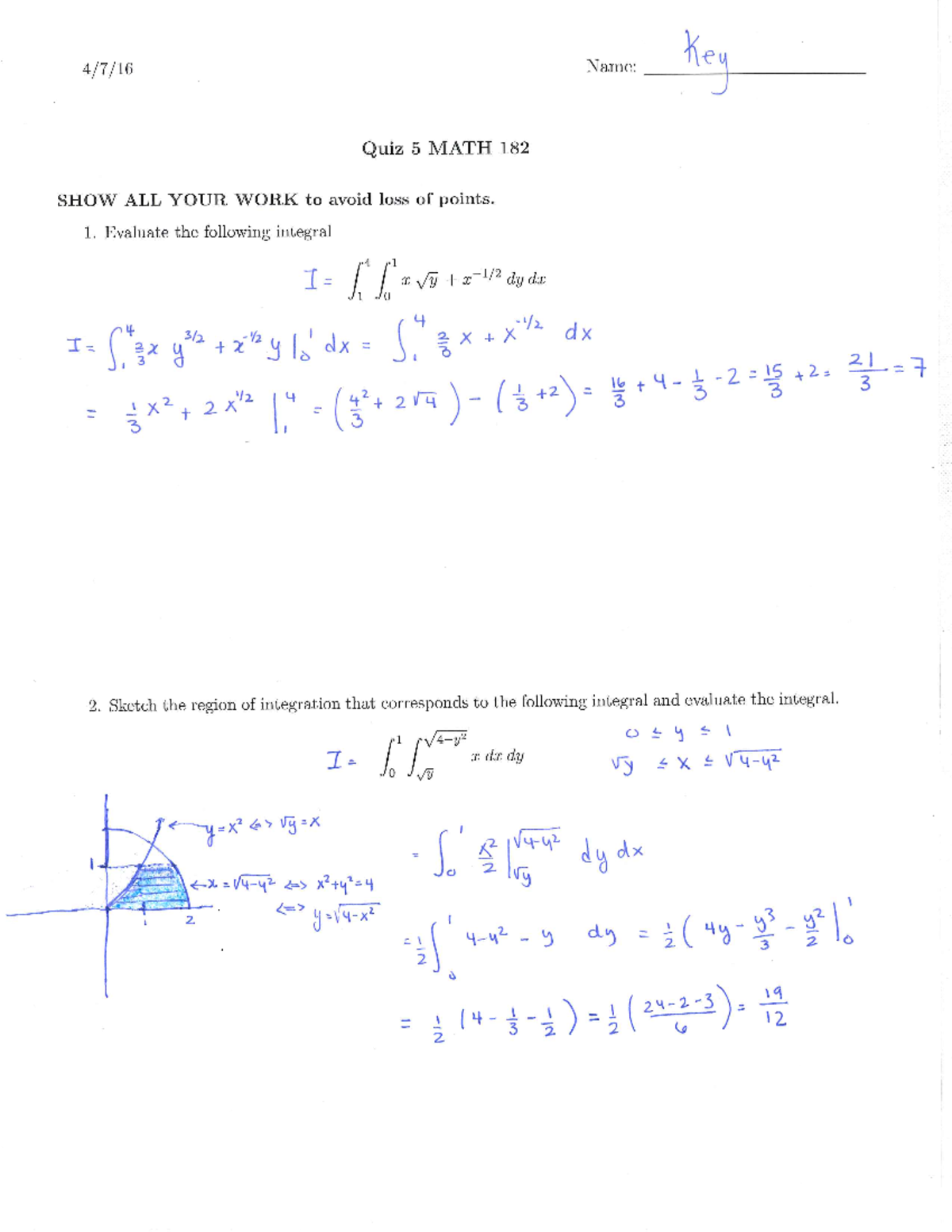 Quiz 5 solutions - MATH 182 - Studocu