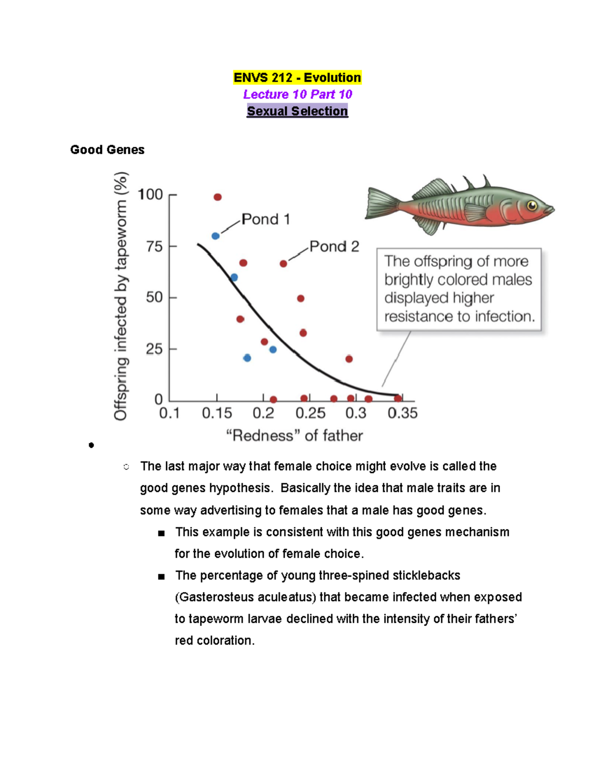 ENVS 212 Lecture 10 Part 10 - Spring 2020 - ENVS 212 - Evolution Lecture 10 Part 10 Sexual ...