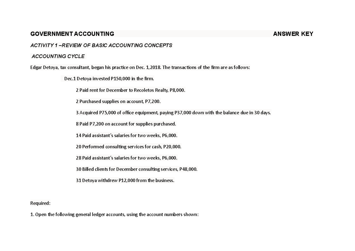 Gov. acc.-answer key (basic accounting concept) - GOVERNMENT ACCOUNTING ...