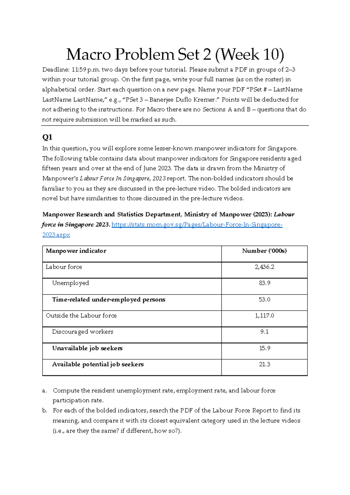 Macro Problem Set 2 Two Days Before Your Tutorial Please Submit A Pdf In Groups Of 2 Within