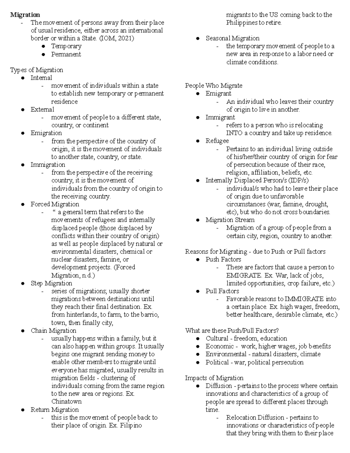 Contemporary Notes and and and and and - Migration - The movement of ...
