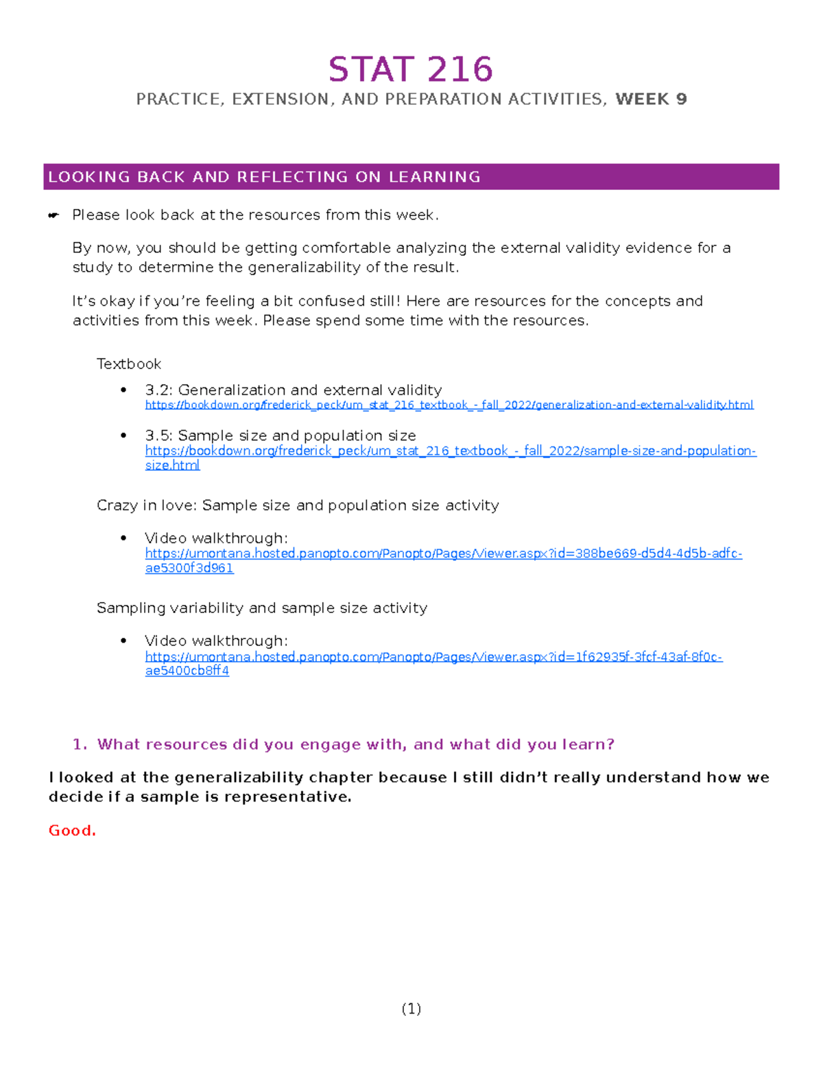 Week 9 - Practice, extension, and preparation activities - STAT 216 ...