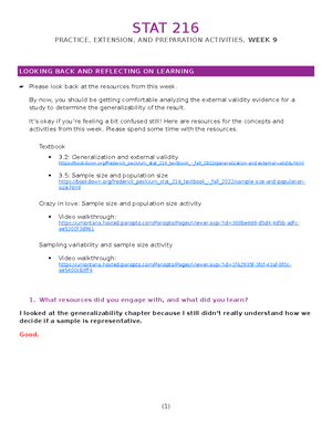 Week 12 - Practice, extension, and preparation activities - STAT 216 PRACTICE, EXTENSION, AND ...