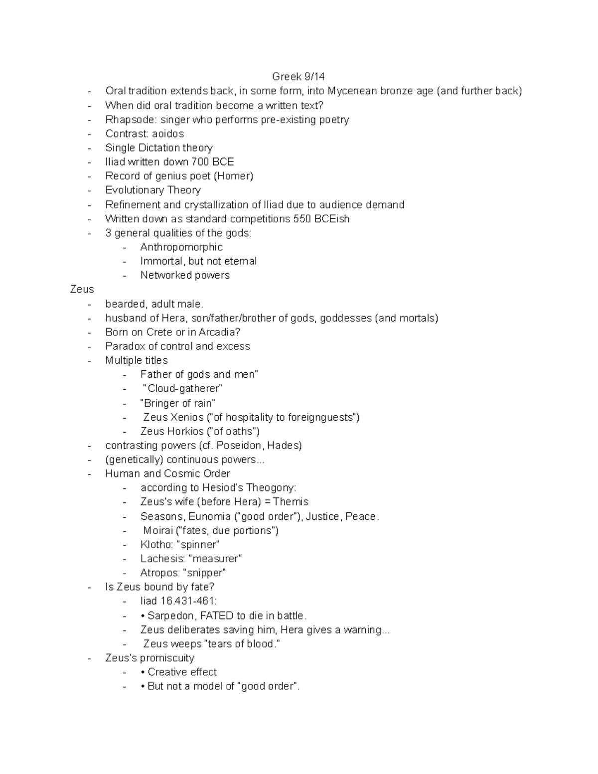 Greek 9 14 - Lecture notes for Classics 224 with Professor Wietzke ...
