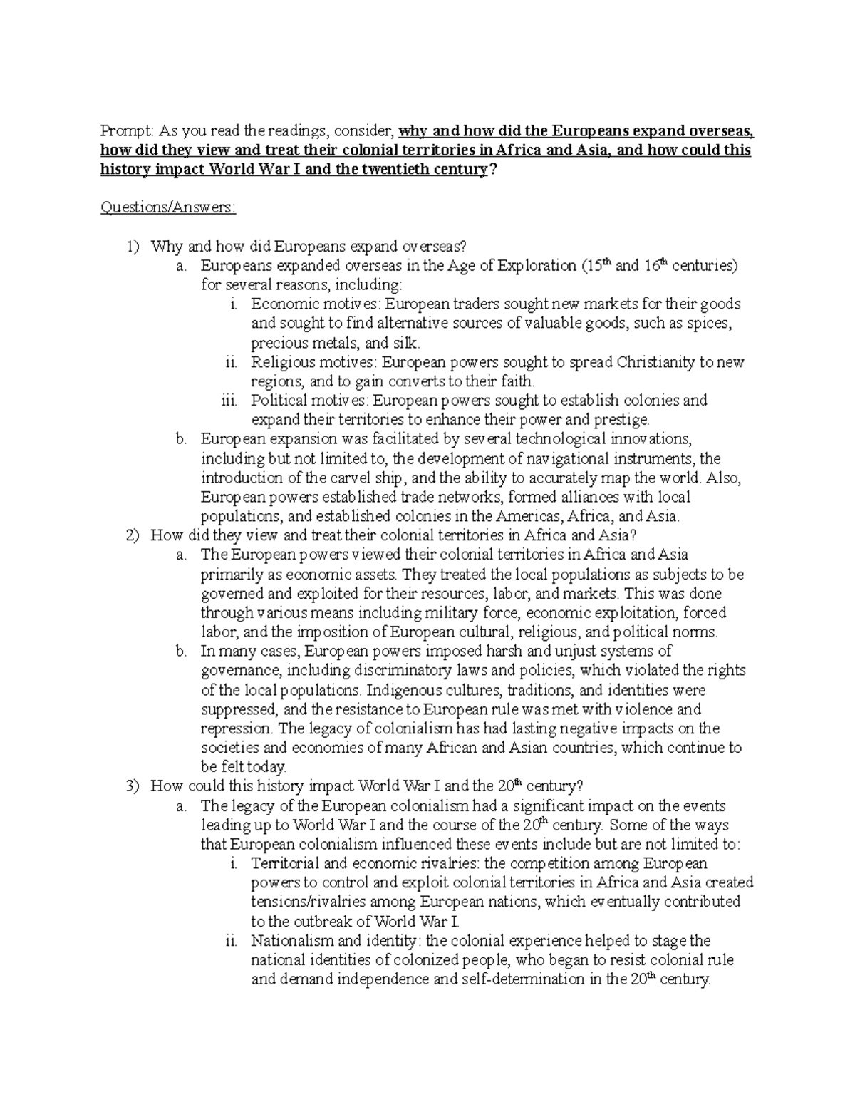 HIS 235 - European imperialism readings - Prompt: As you read the ...