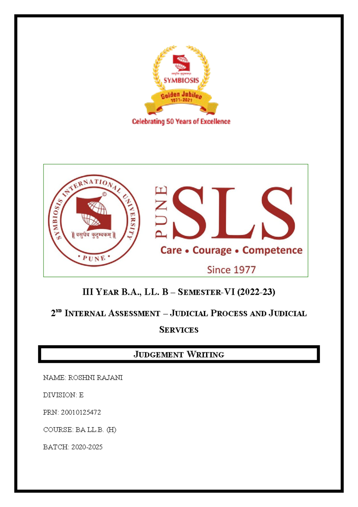 2001 0125472 Roshni Rajani - III YEAR B., LL. B – SEMESTER-VI (2022-23 ...