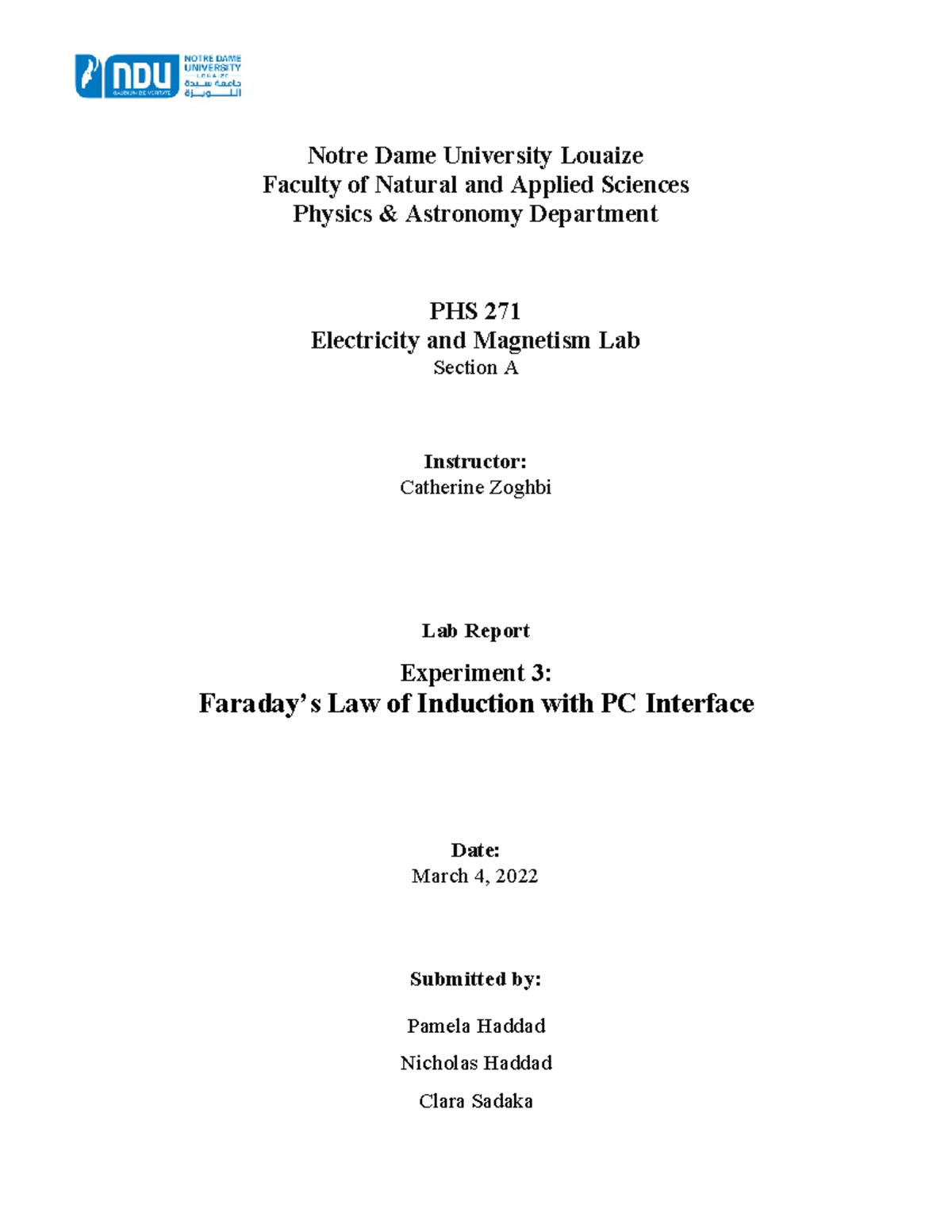 Faraday's Law of Induction with PC Interface - Notre Dame University ...