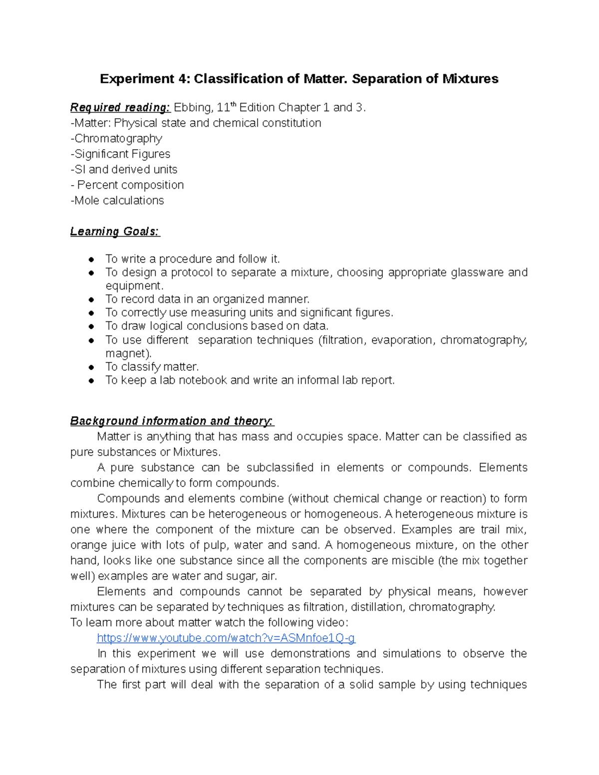 Experiment 4 Classification of Matter 2 - Experiment 4: Classification ...