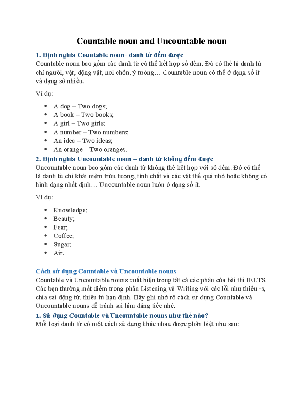 Summaries story - Countable noun and Uncountable noun 1. Định nghĩa ...