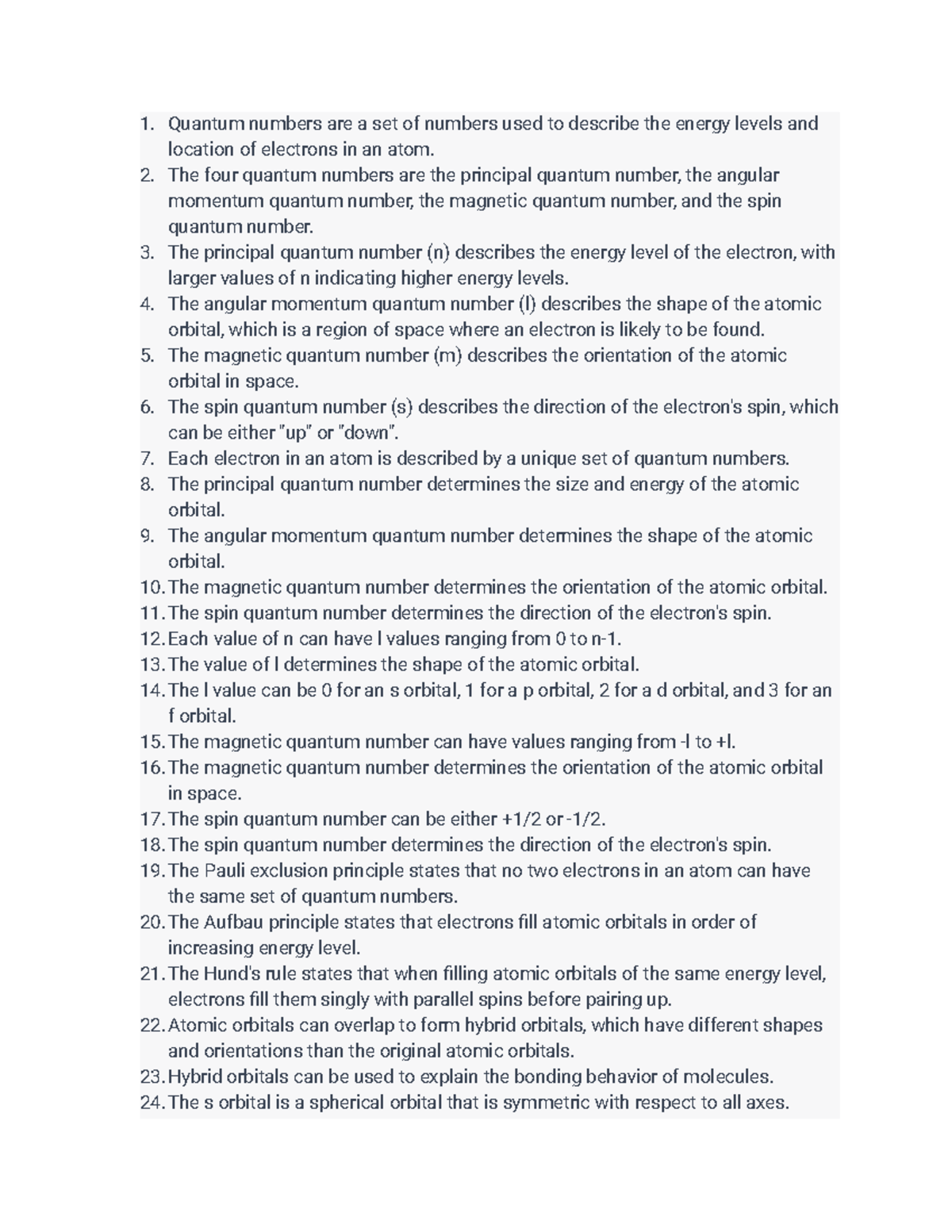 Quantum numbers and atomic orbitals Notes - Quantum numbers are a set ...