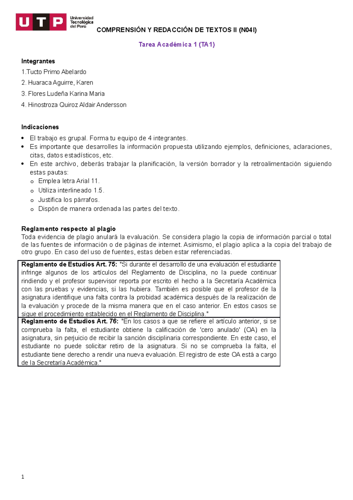 S03 - S04 - Tarea Académica 1 (TA1) formato-1 - COMPRENSIÓN Y REDACCIÓN DE TEXTOS II (N04I ...