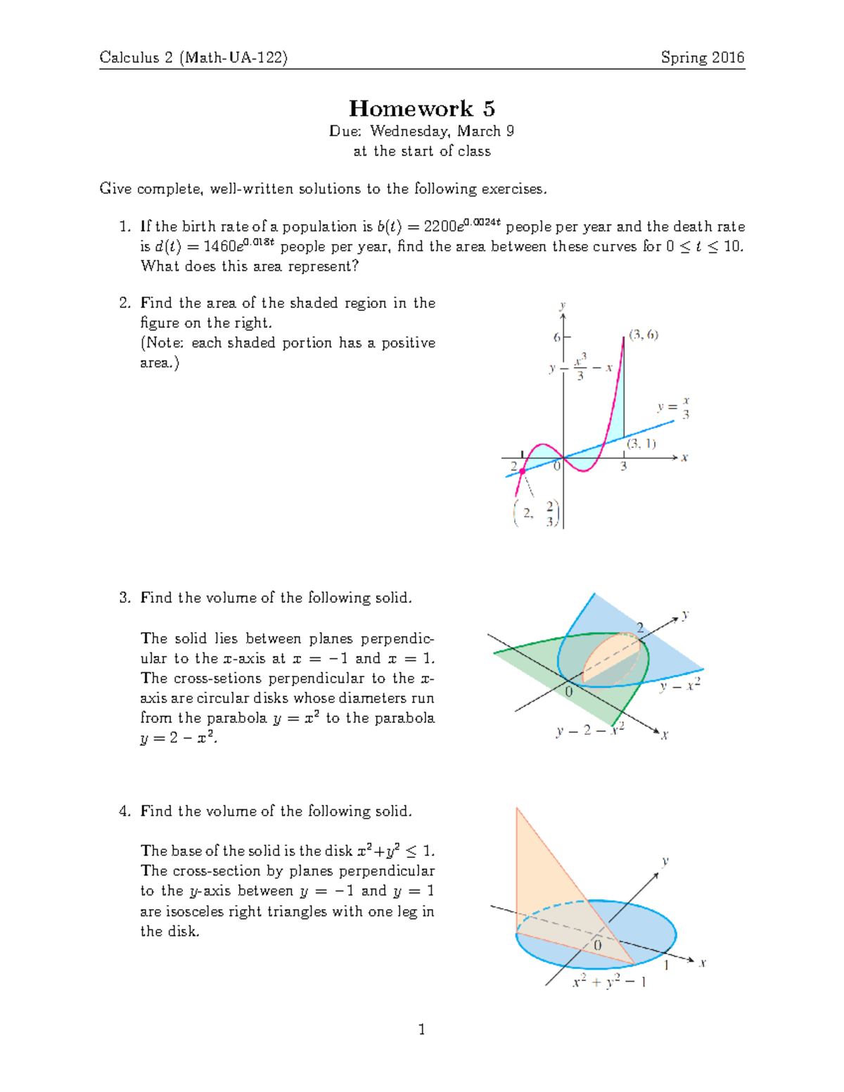 Homework 5 - Calculus 2 (Math-UA-122) Spring 2016 Homework 5 Due ...