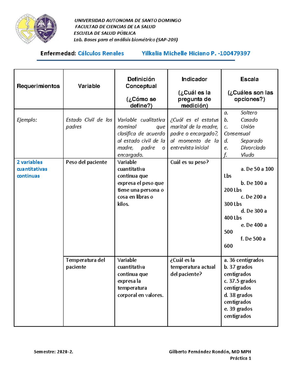 Prac. 1 lab. bases analisis biometrico - UNIVERSIDAD AUTONOMA DE SANTO ...
