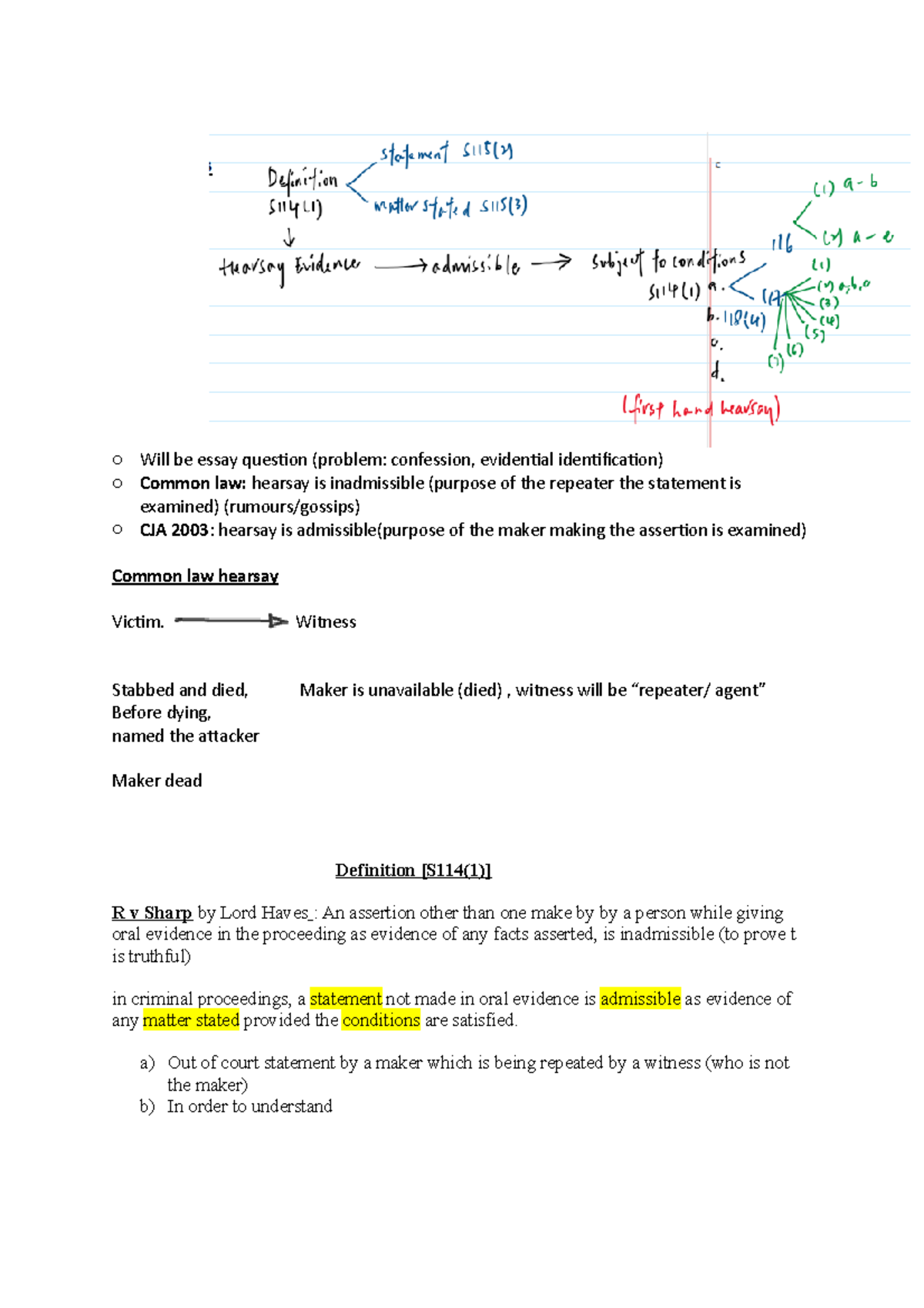 Hearsay word doc copy - Lecture notes 1-6 - Evidence Law - BAC ...