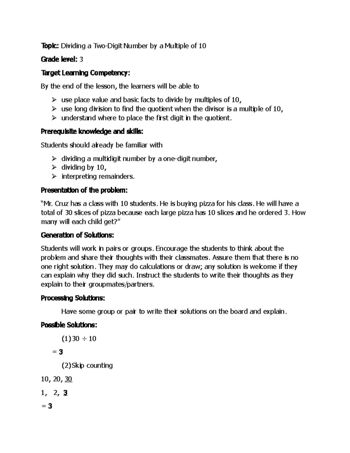 Demo math For Demonstration Topic Dividing A Two Digit Number By A