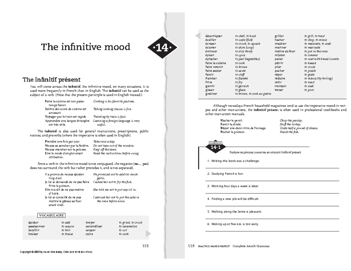 The infinitive mood - 115 The infi nitive mood · 14 · The infi nitif ...