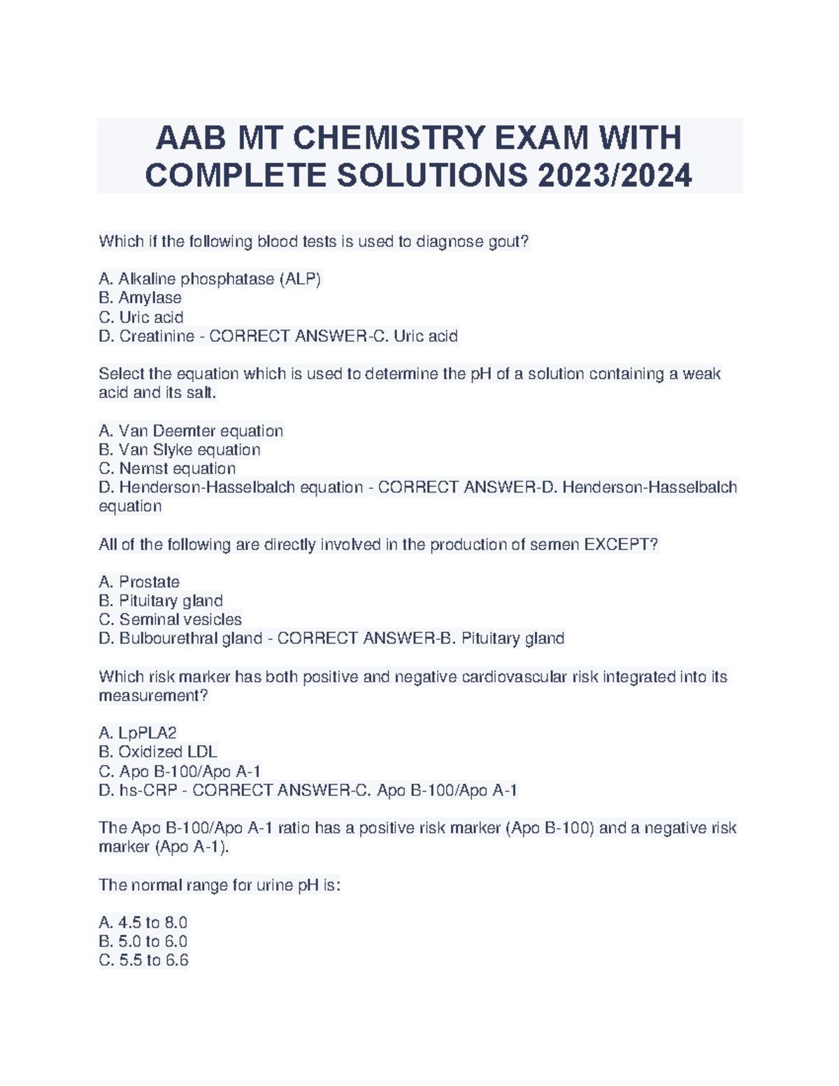 AAB MT Chemistry EXAM WITH Complete Solutions 2023 - AAB MT CHEMISTRY ...