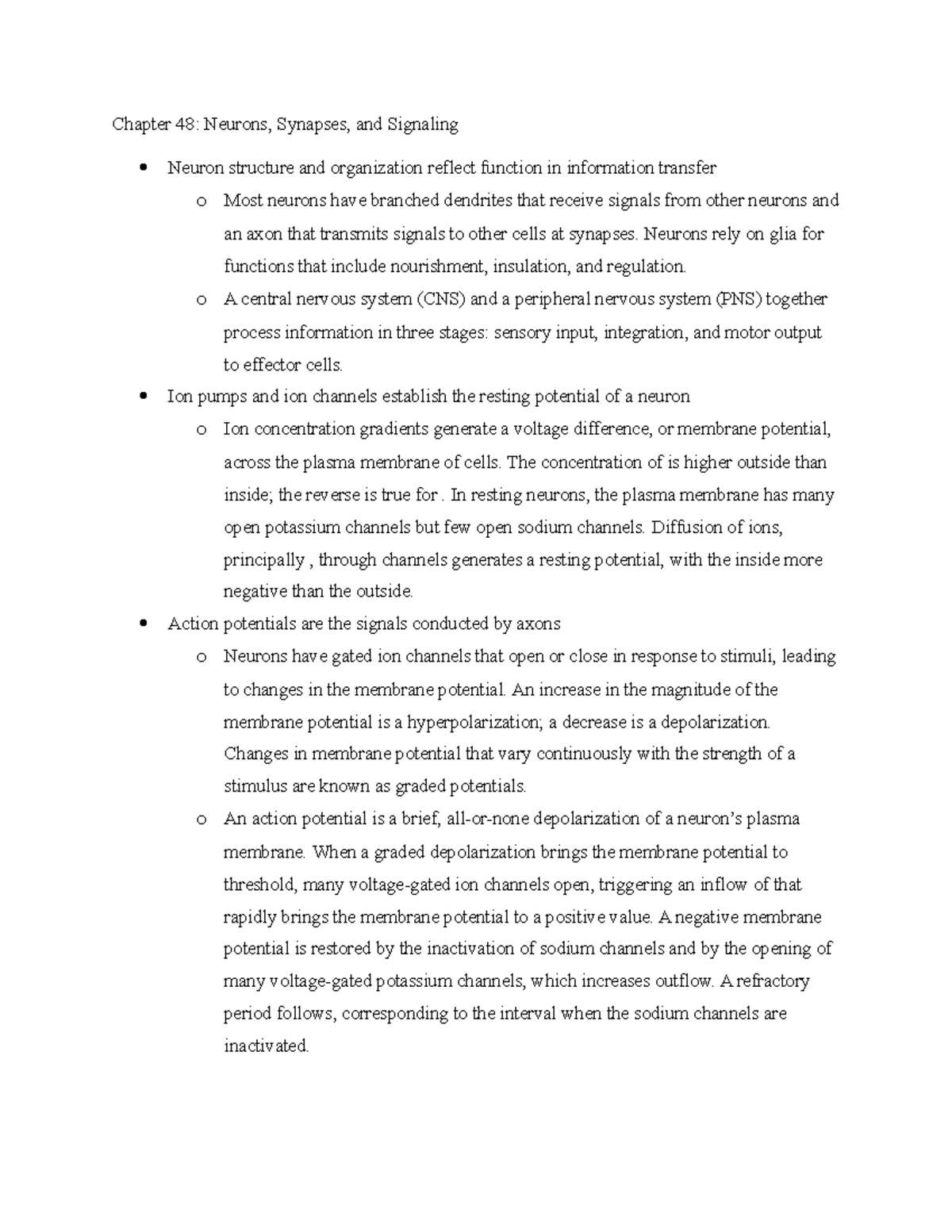 Biology Chapter 48 - Chapter 48: Neurons, Synapses, and Signaling ...