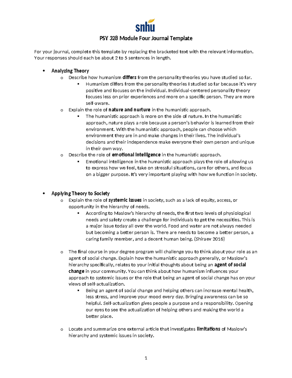 PSY 328 Module Four Journal Template - PSY 328 Module Four Journal ...