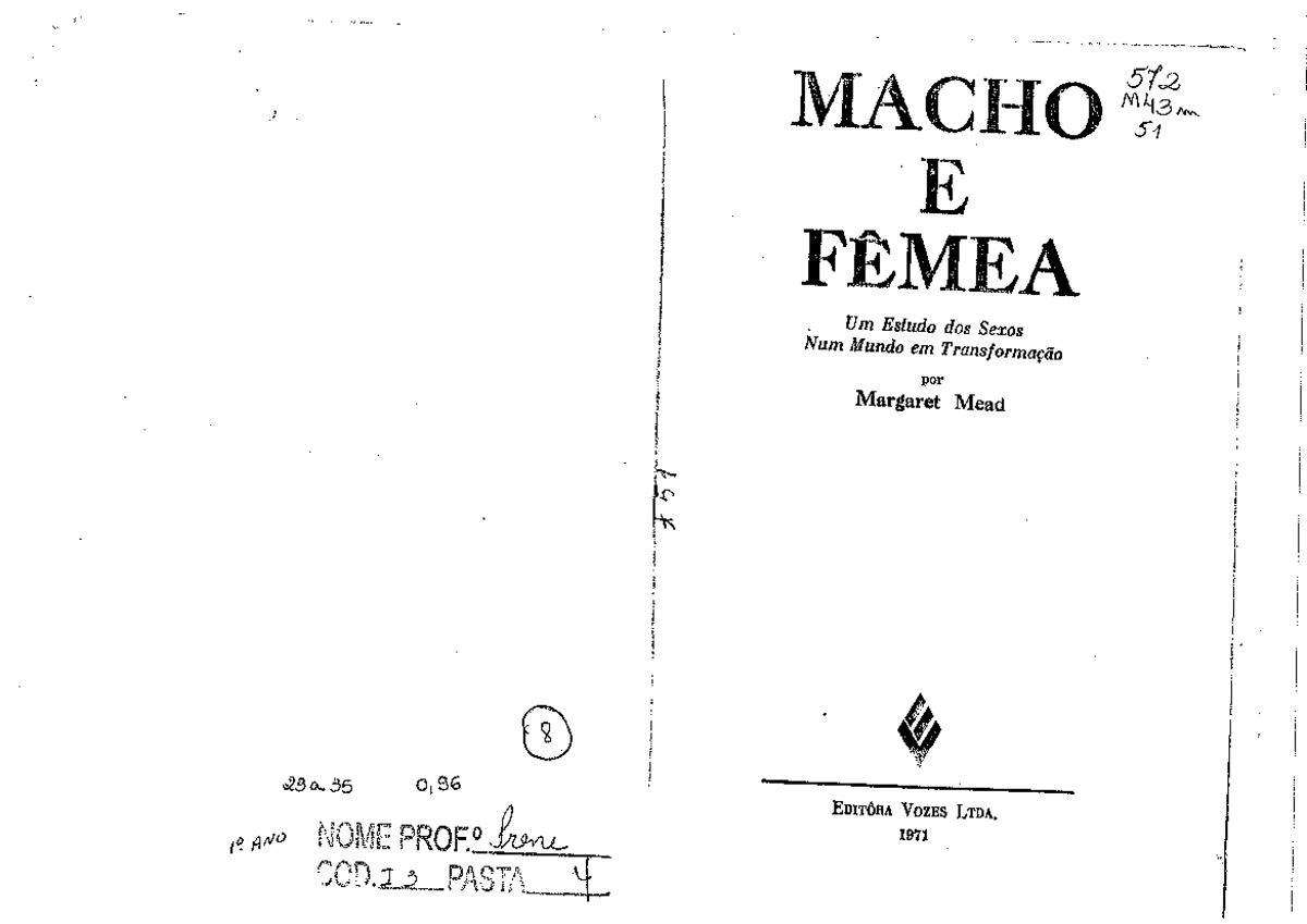 12 MEAD, Margaret-Macho e Femea Um estudo dos sexos num mundo em ...