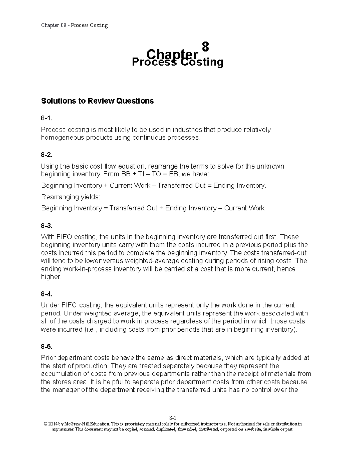 SMChap 008 - Fundamental of cost accounting solution manual CH 8 - Chapter 8 Process Costing ...
