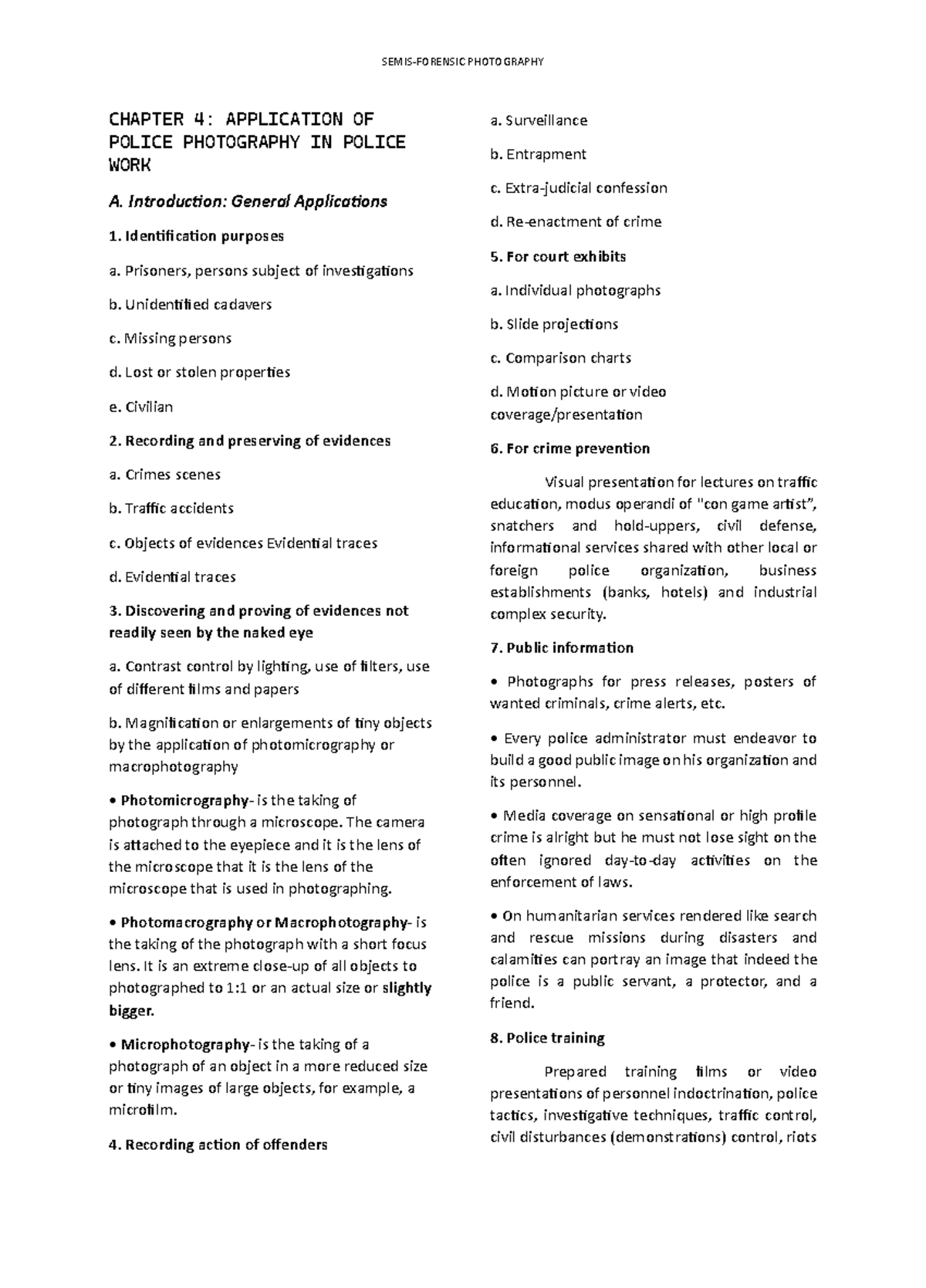 FORENSIC PHOTOGRAPHY - CHAPTER 4: APPLICATION OF POLICE PHOTOGRAPHY IN ...