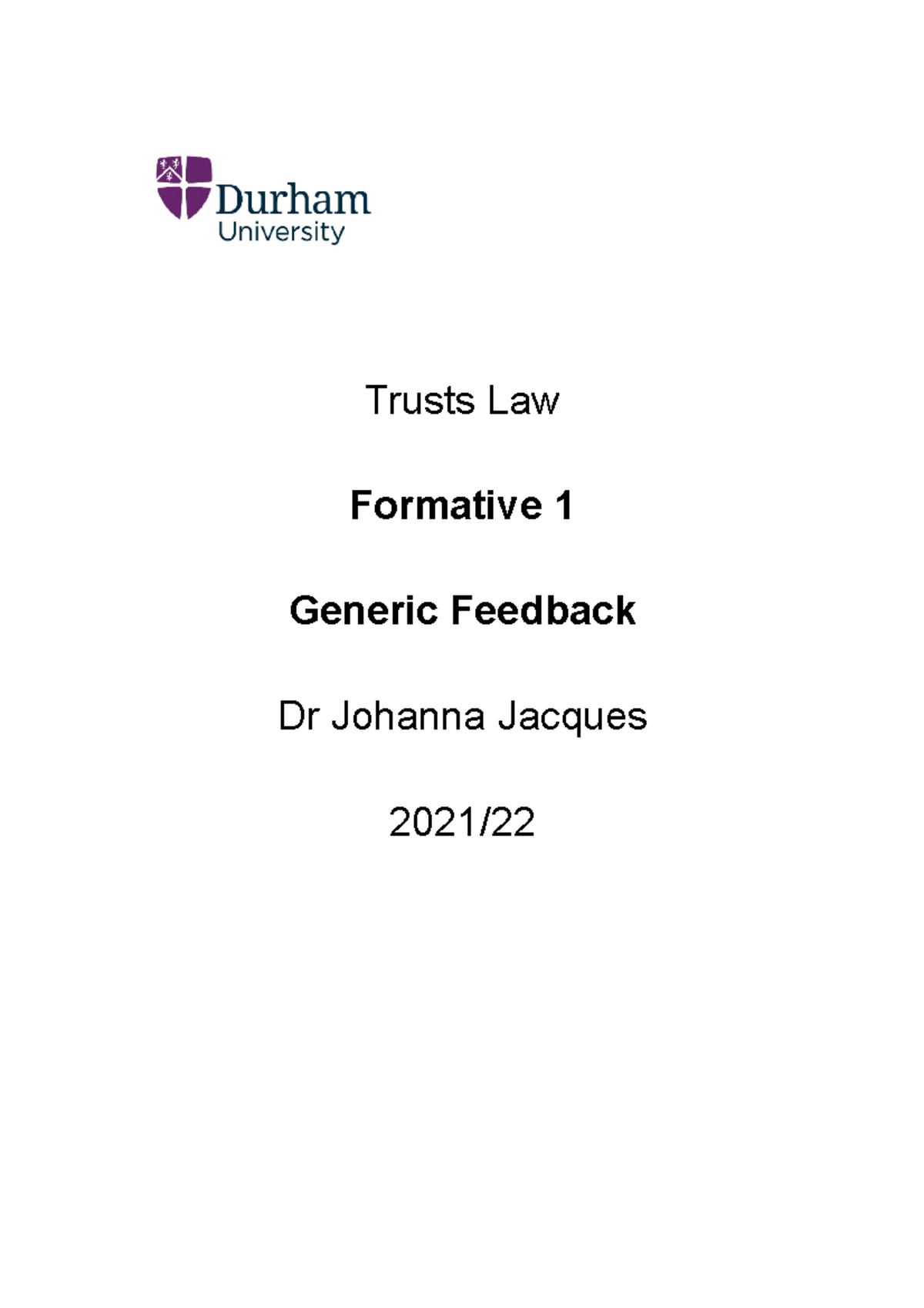 Formative 1 Generic Feedback - Trusts Law Formative 1 Generic Feedback ...