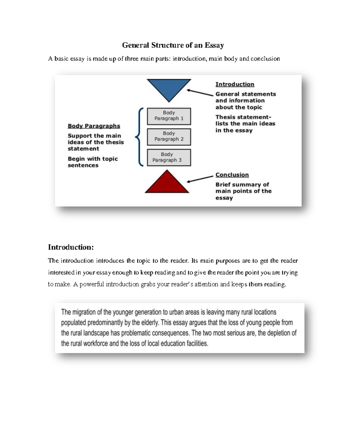 General Structure of an Essay - Its main purposes are to get the reader ...