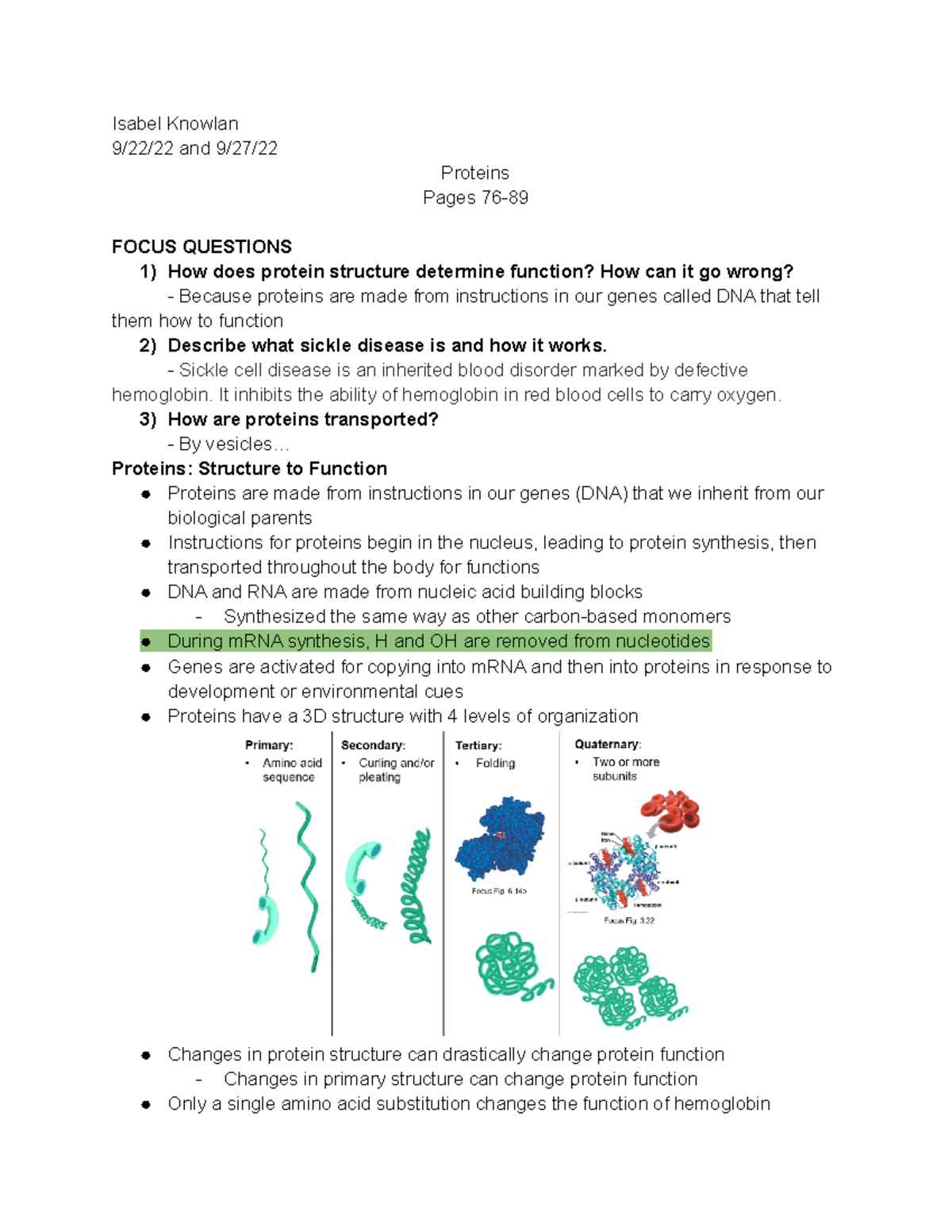 General Biology Lecture Notes - Isabel Knowlan 9/22/22 and 9/27 ...