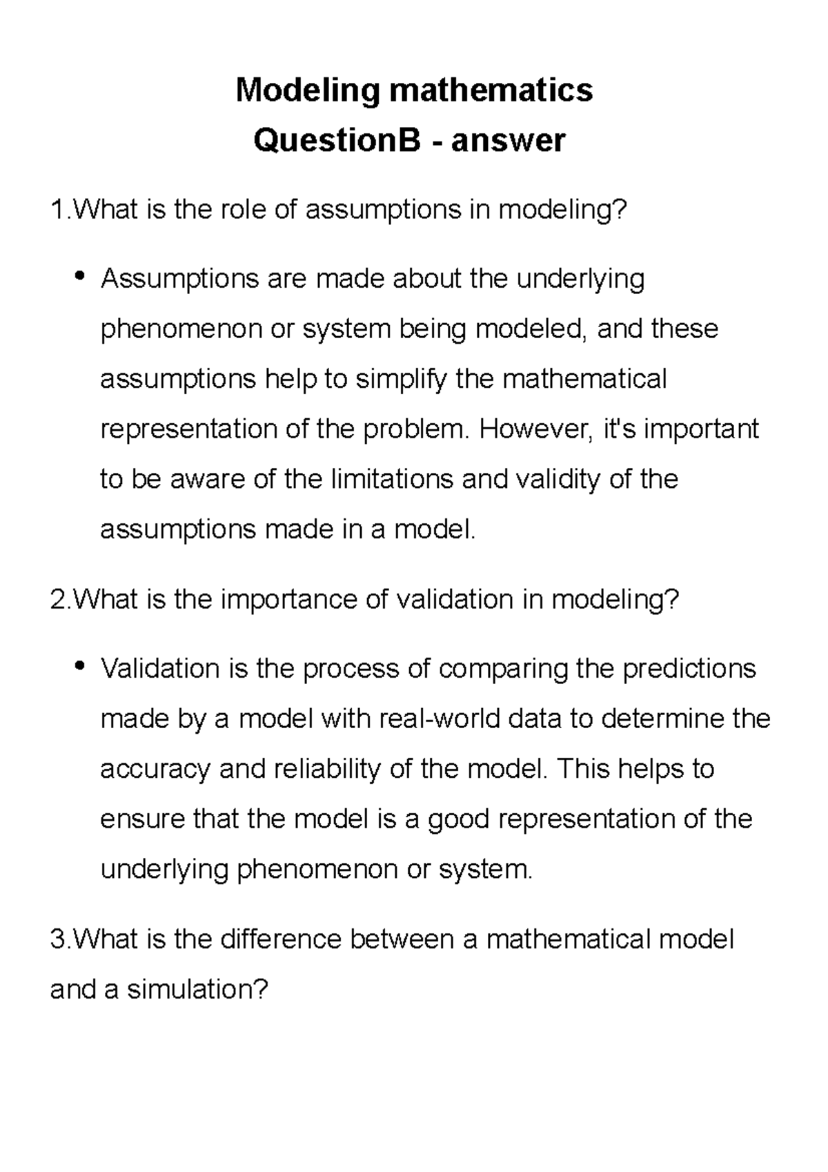 Modeling mathematics Question B - answer - Modeling mathematics ...