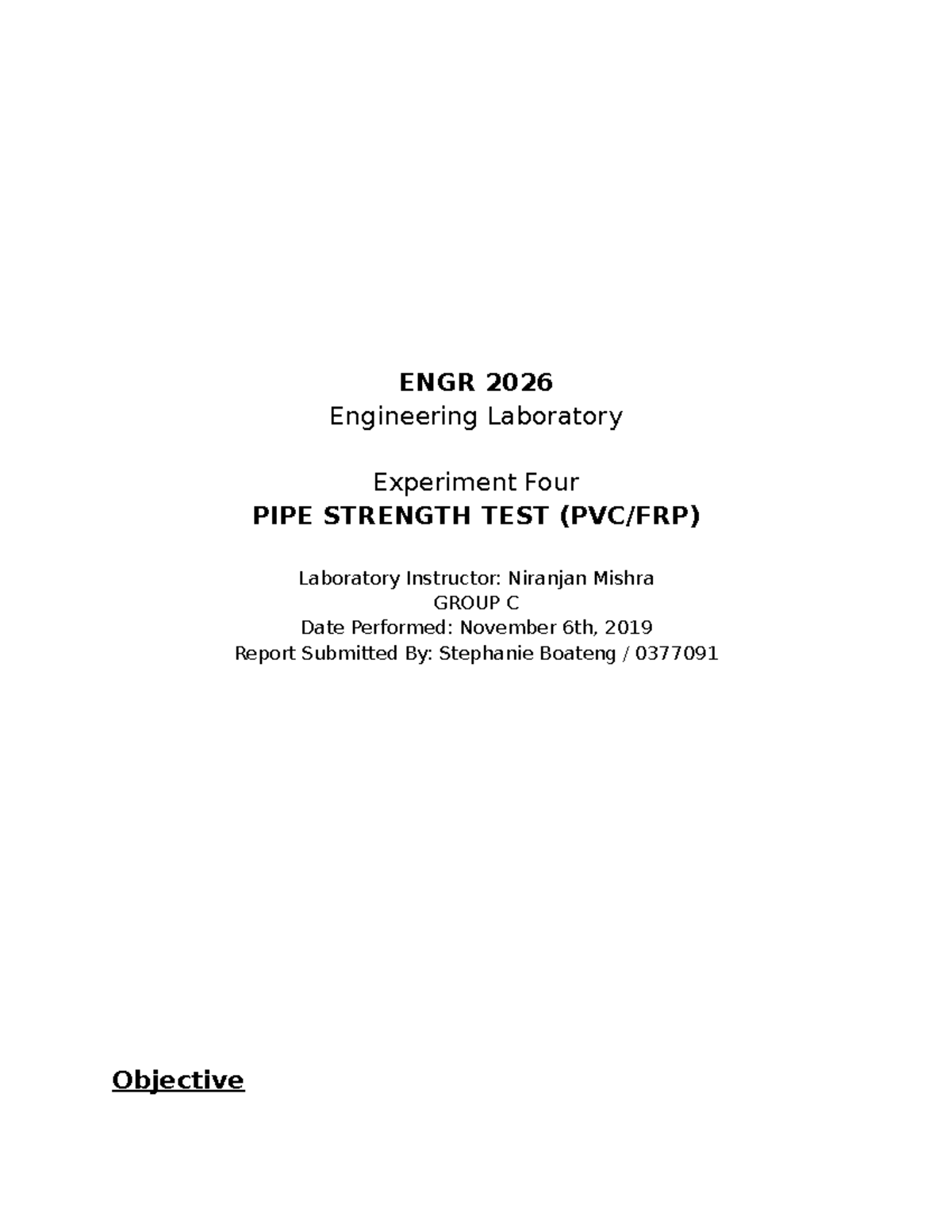 ENGR2026Pipe Strength Test - ENGR 2026 Engineering Laboratory ...