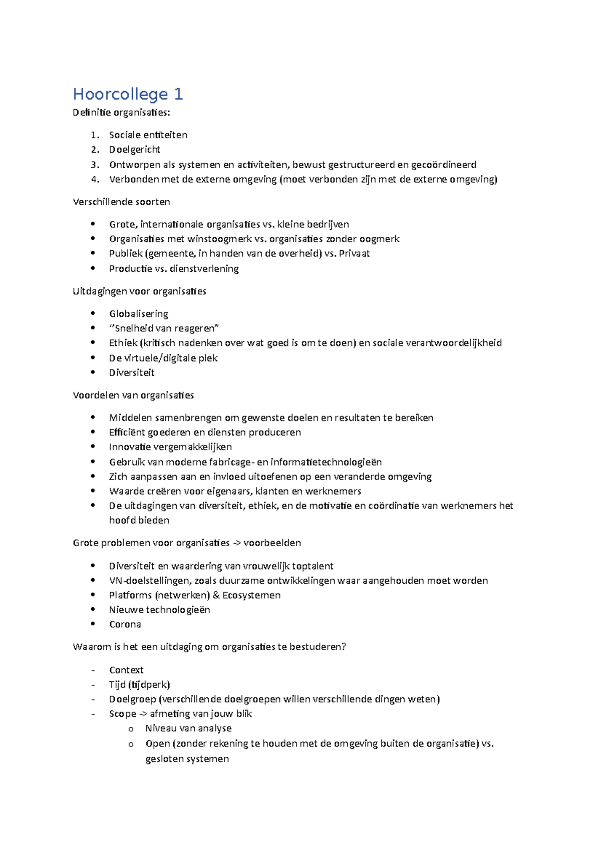 Organisatiewetenschappen hoorcolleges - Hoorcollege 1 Definitie ...